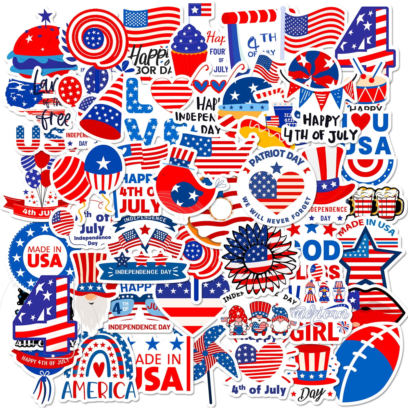 Patriotic USA Independence Day Stickers Set, 100pcs Waterproof Vinyl ...