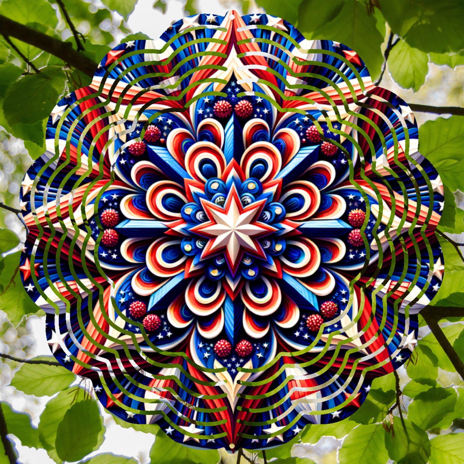 Patriotic USA Metal Wind Spinner Red, White & Blue Kinetic Garden Art ...