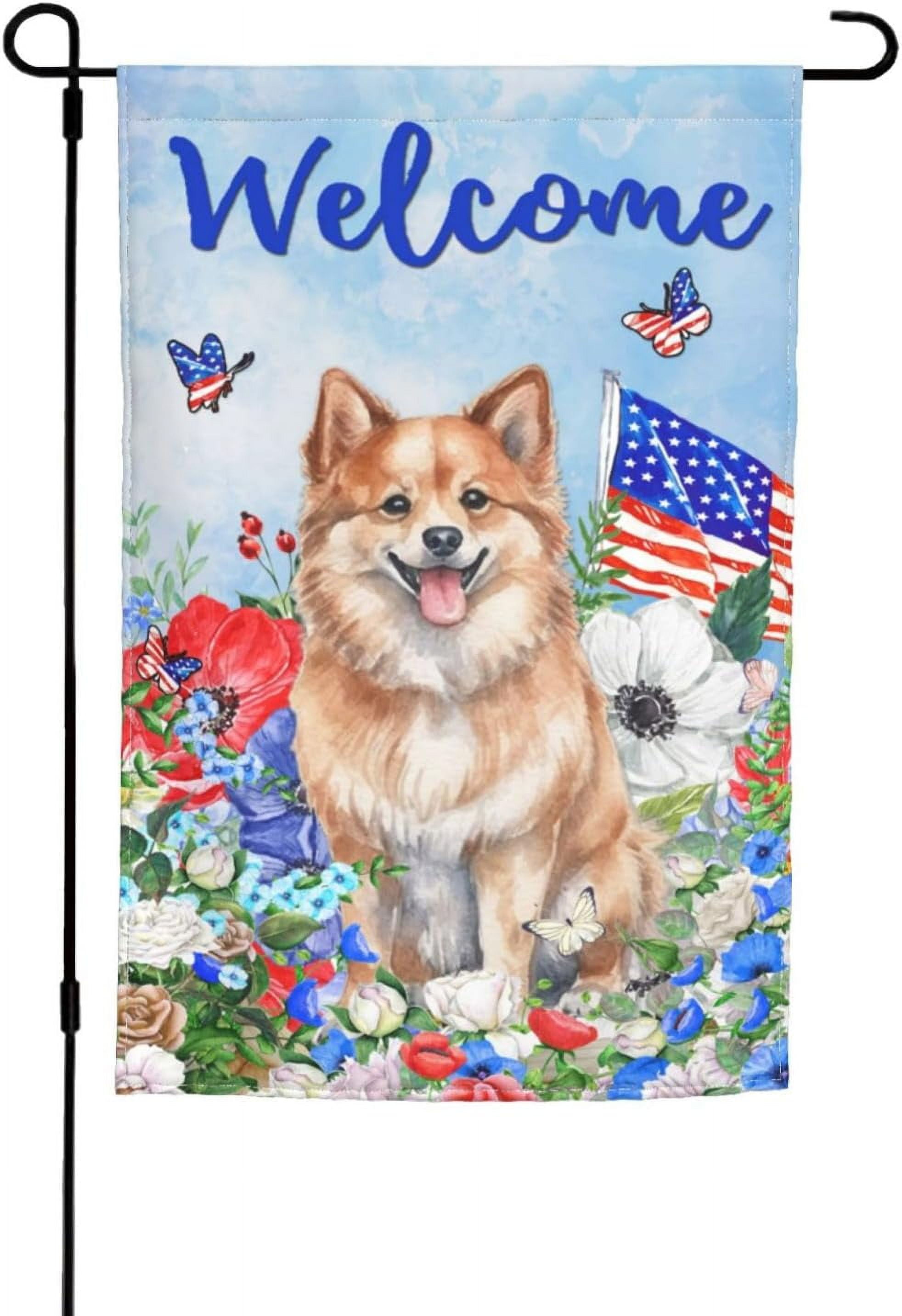 Patriotic Usa Flag Welcome Corgi Summer Puppy Dog Butterfly Beautiful ...
