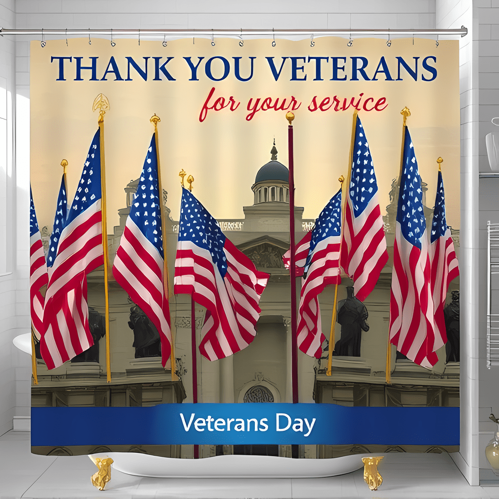 Patriotic Veterans Day Shower Curtain - Thank You Veterans with ...