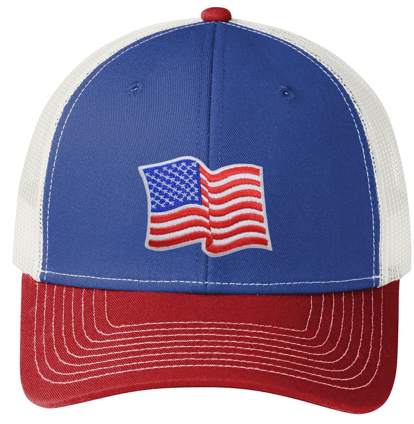 Patriotic Waving US Flag Patch USA Flag Trucker Mesh-Back Adult Hat Cap ...