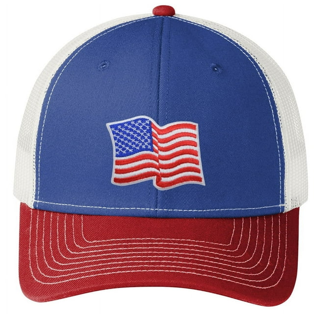 Patriotic Waving US Flag Patch USA Flag Trucker Mesh-Back Adult Hat Cap ...