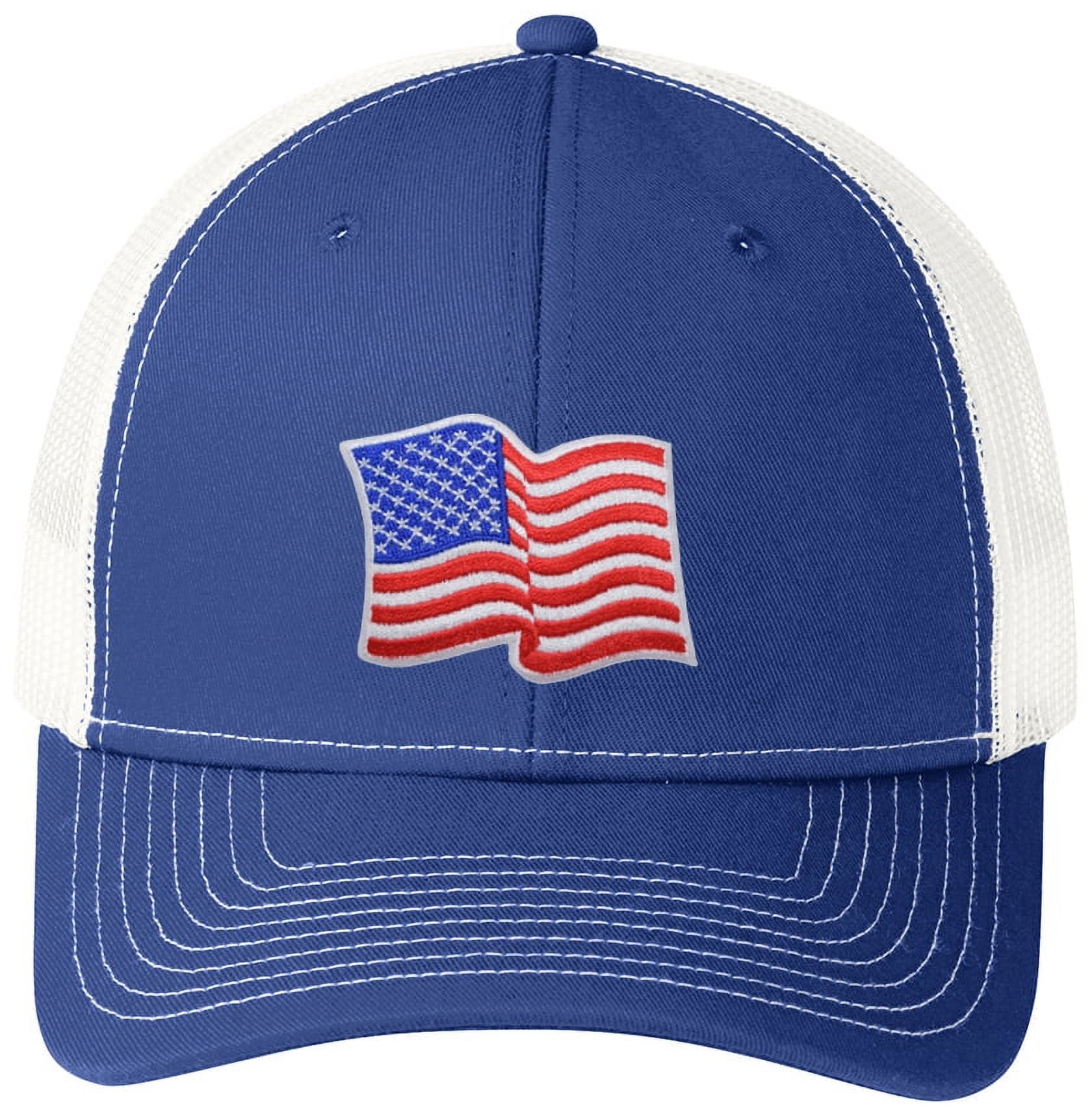 Patriotic Waving US Flag Patch USA Flag Trucker Mesh-Back Adult Hat Cap ...