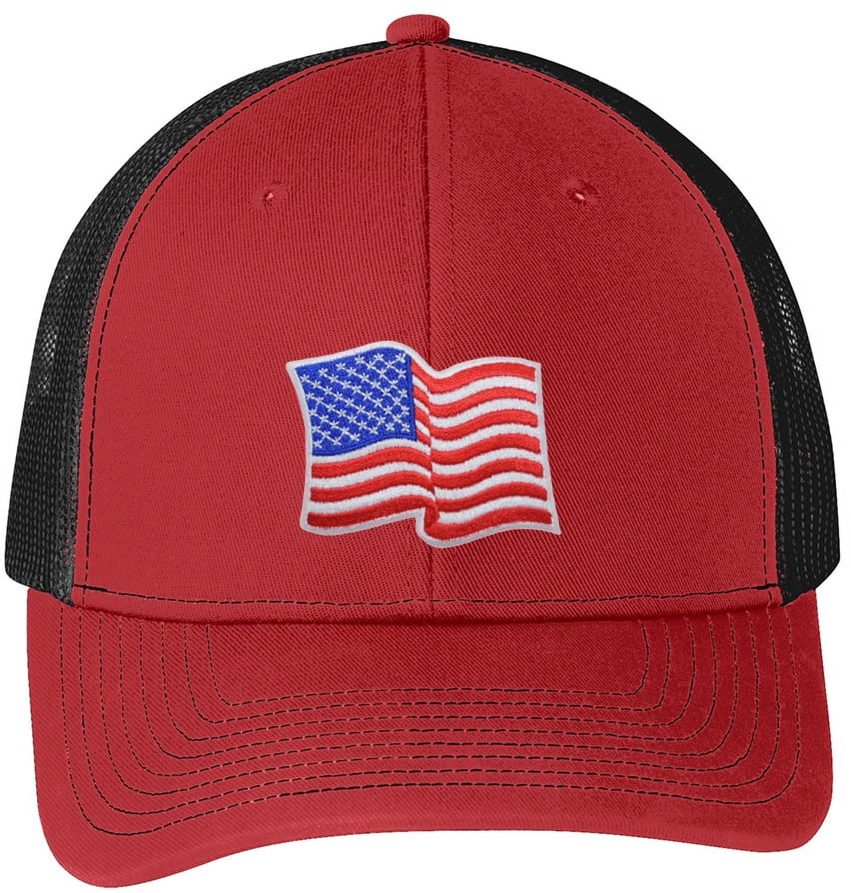 Patriotic Waving US Flag Patch USA Flag Trucker Mesh-Back Adult Hat Cap ...