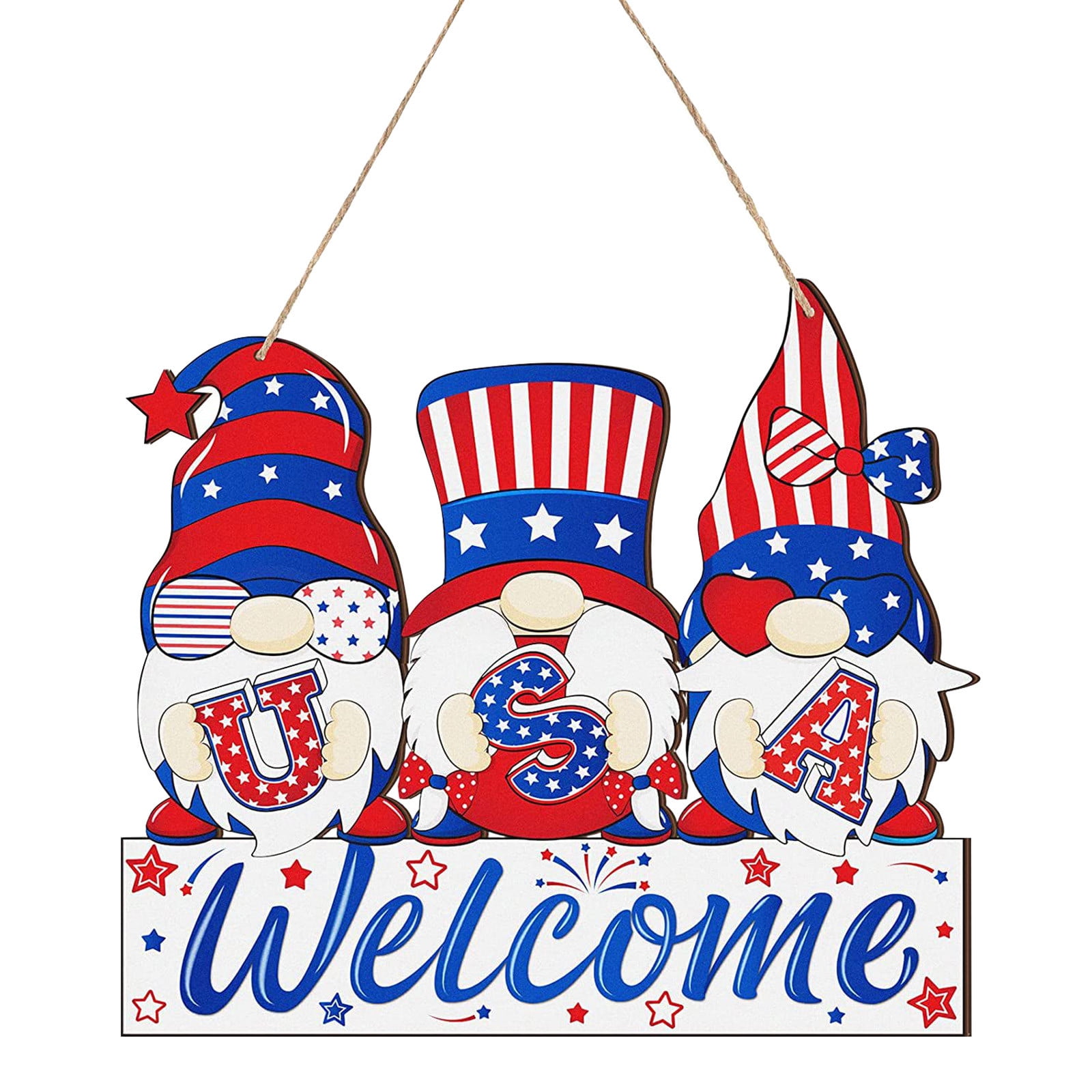 Patriotic Welcome Door Decor 4th of July Wooden Sign Red Blue White ...