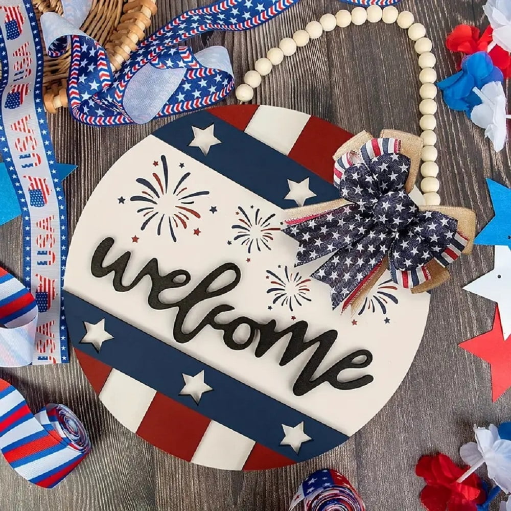 Patriotic Welcome Door Sign Set, 4th of July Decorations, Memorial Day ...
