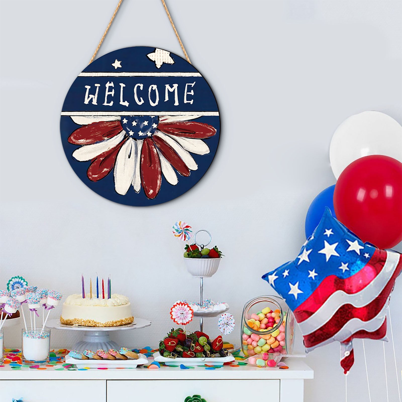 Patriotic Welcome Sign - Independence Day Front Door Hanging Decor ...