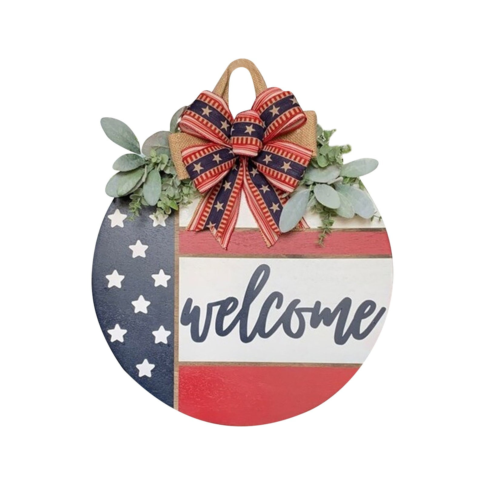 Patriotic Welcome Sign with American Flag Design, Rustic Wooden Door ...
