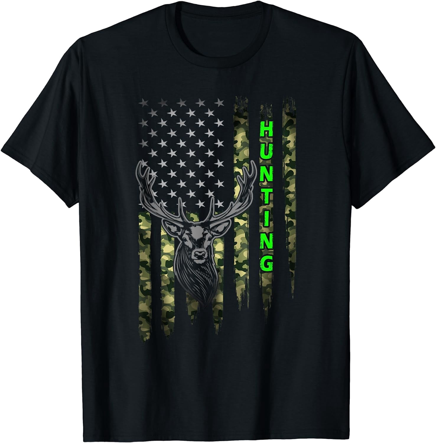 Patriotic Whitetail Buck Deer Hunting American Camouflage T-Shirt ...