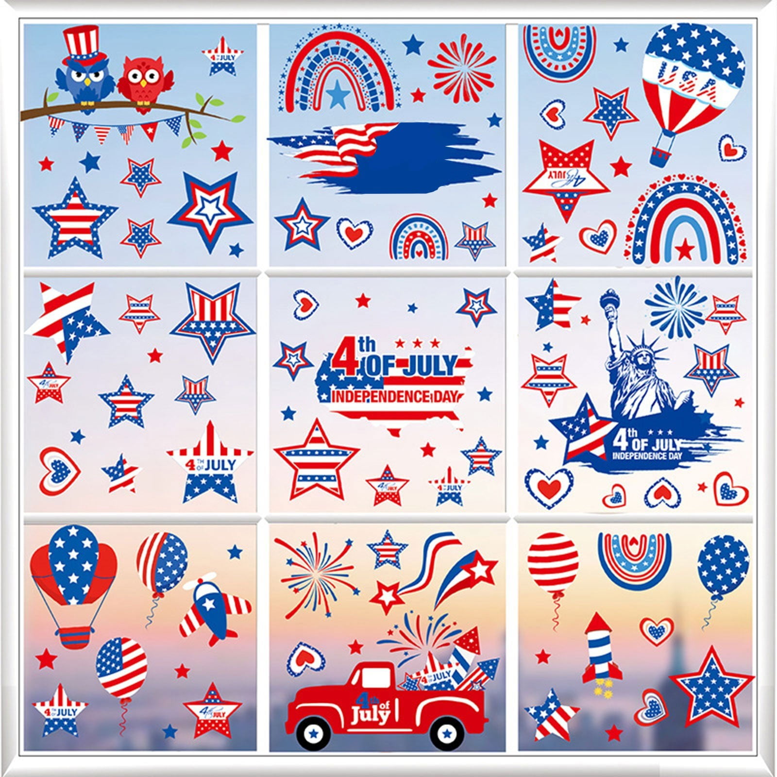 Patriotic Window Stickers - Vintage American Star Flag Fireworks Decor ...
