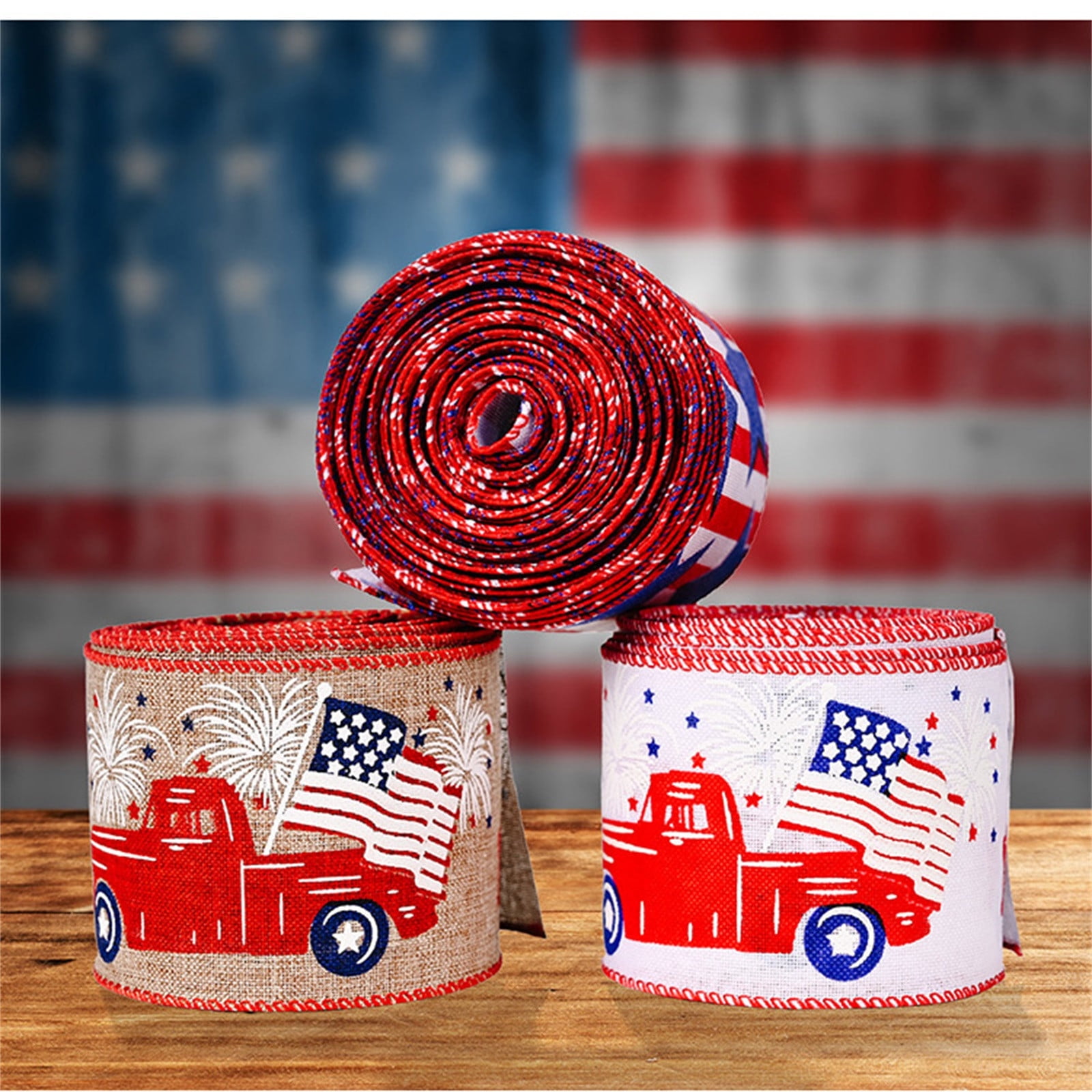 Patriotic Wire Edge Ribbon,Star Stripe Independence Day Burlap Ribbon ...
