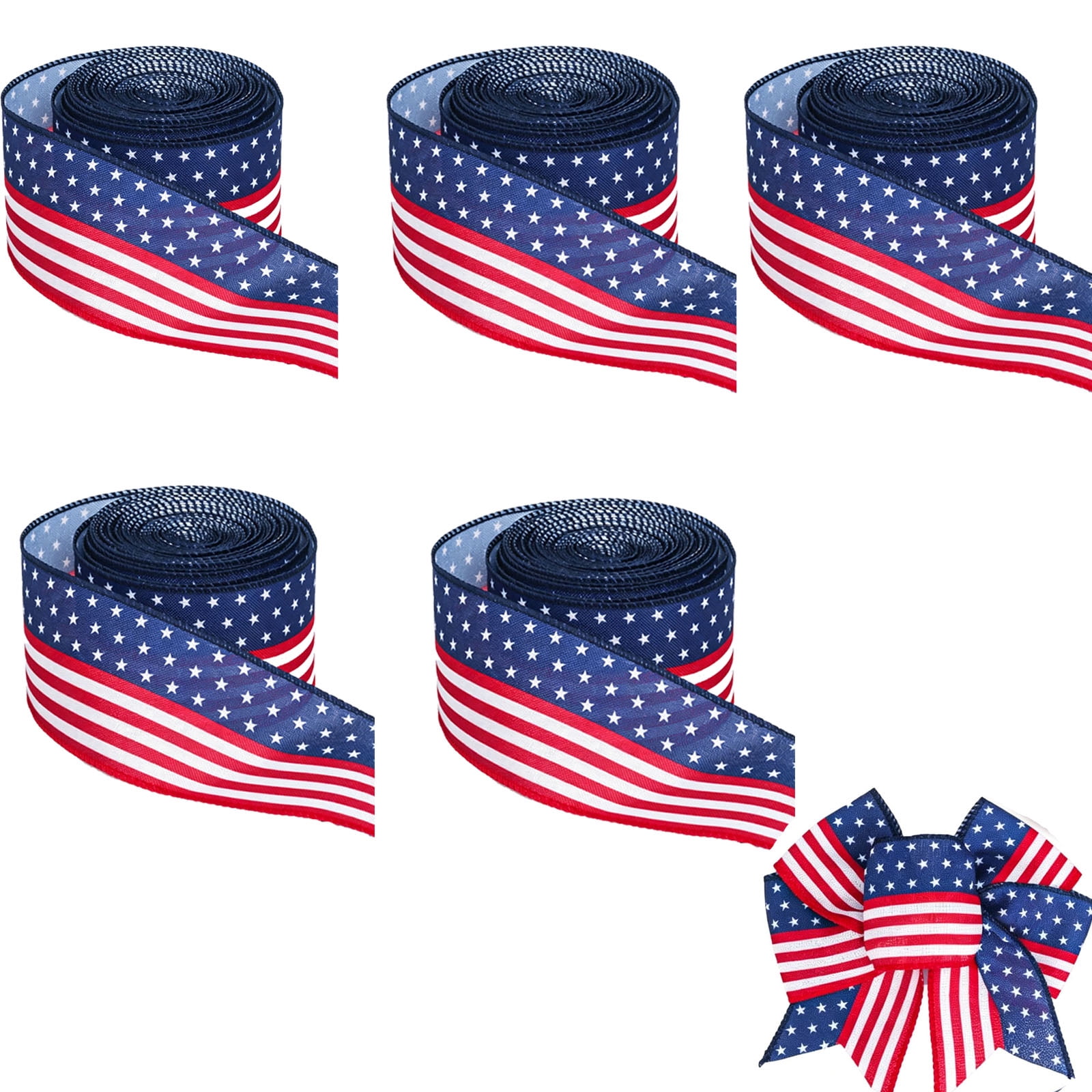 Patriotic Wired Ribbon for Wreaths ,Red White Blue Striped Burlap ...
