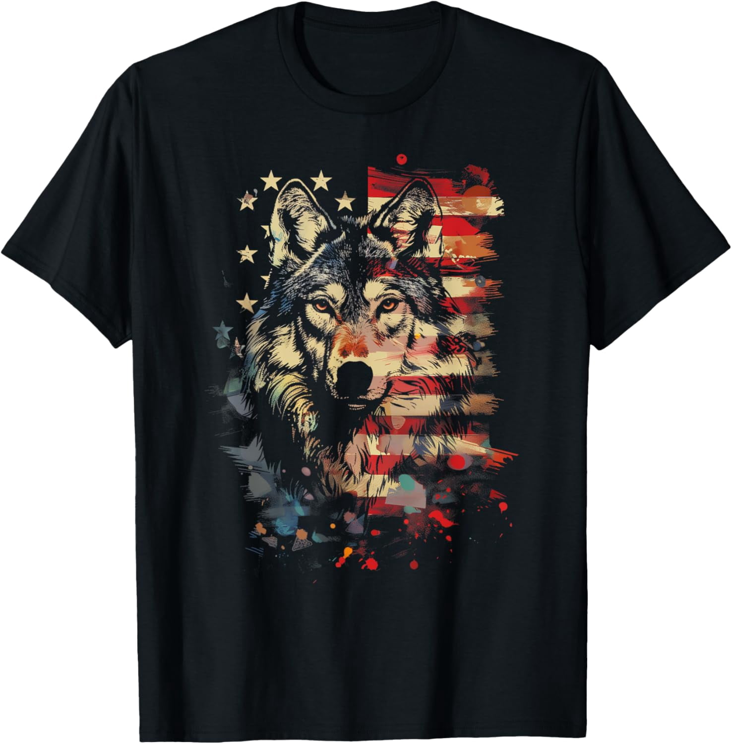 Patriotic Wolf American Flag USA Wolf Lover Vintage T-Shirt Tops Tee ...