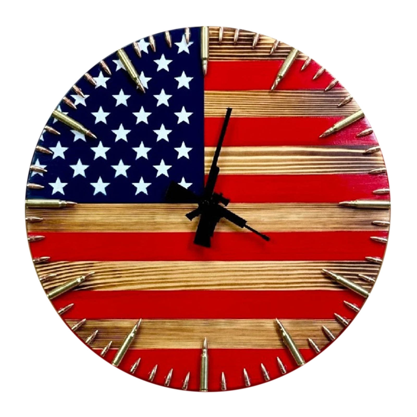 Patriotic Wooden Bullet Wall Clock - USA Flag Theme Home Office Decor ...