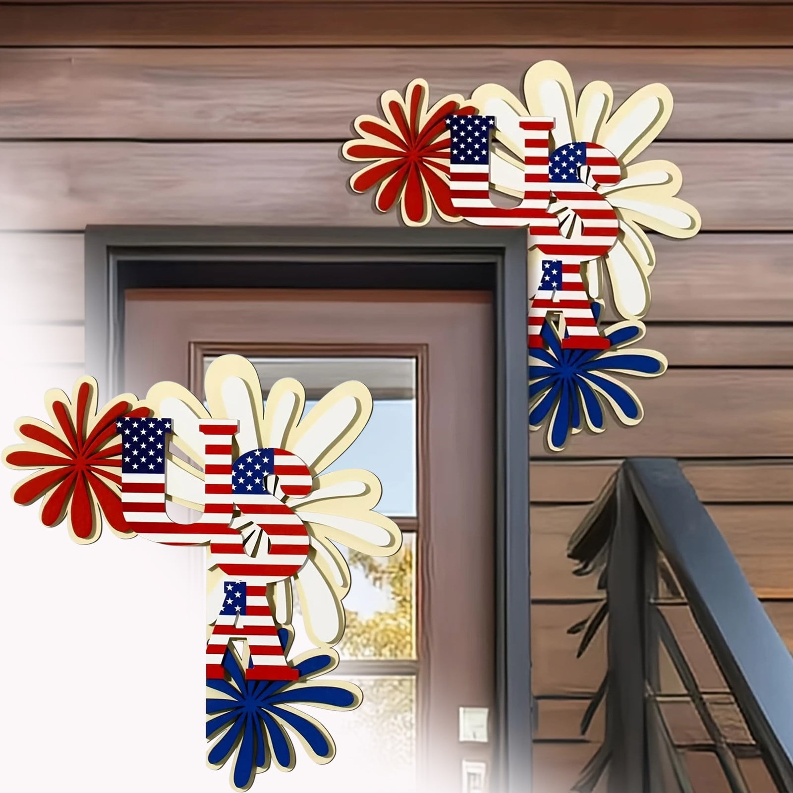 Patriotic Wooden Door Hanging, American Flag Decor for Wall/Table/Shelf ...
