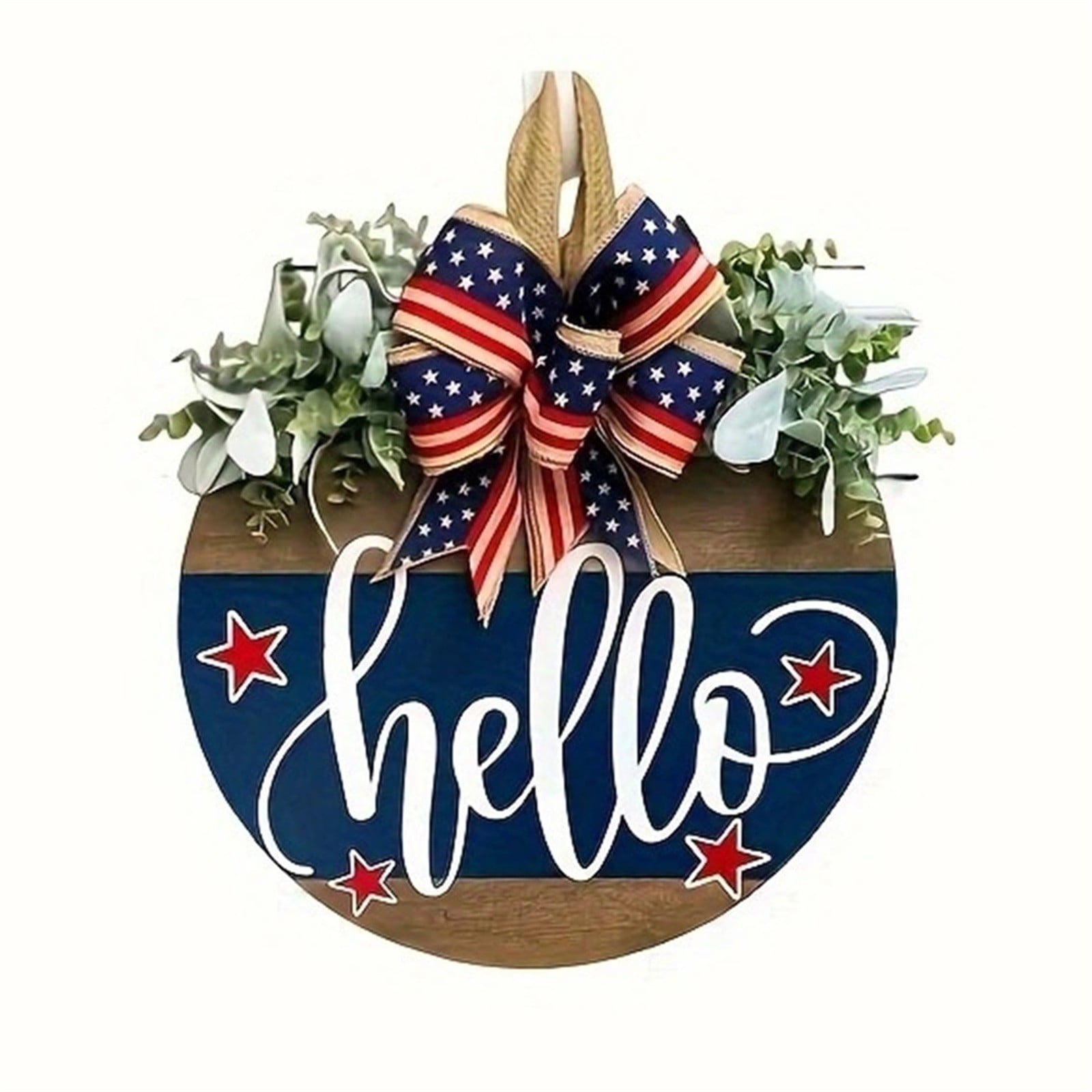 Patriotic Wooden Door Sign with 'Hello' Greeting, Rustic Americana ...