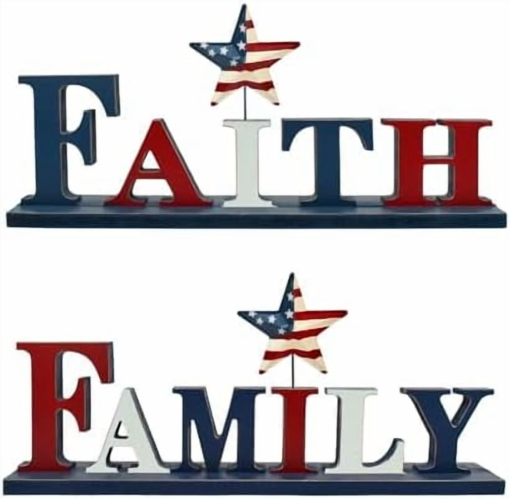 Patriotic Wooden Family Table Sign 4th of July Freestanding Cutout Word ...