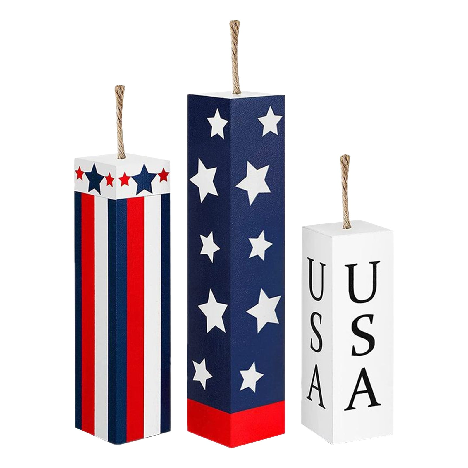 Patriotic Wooden Firecracker Decor Set Red, White, and Blue USA Theme ...