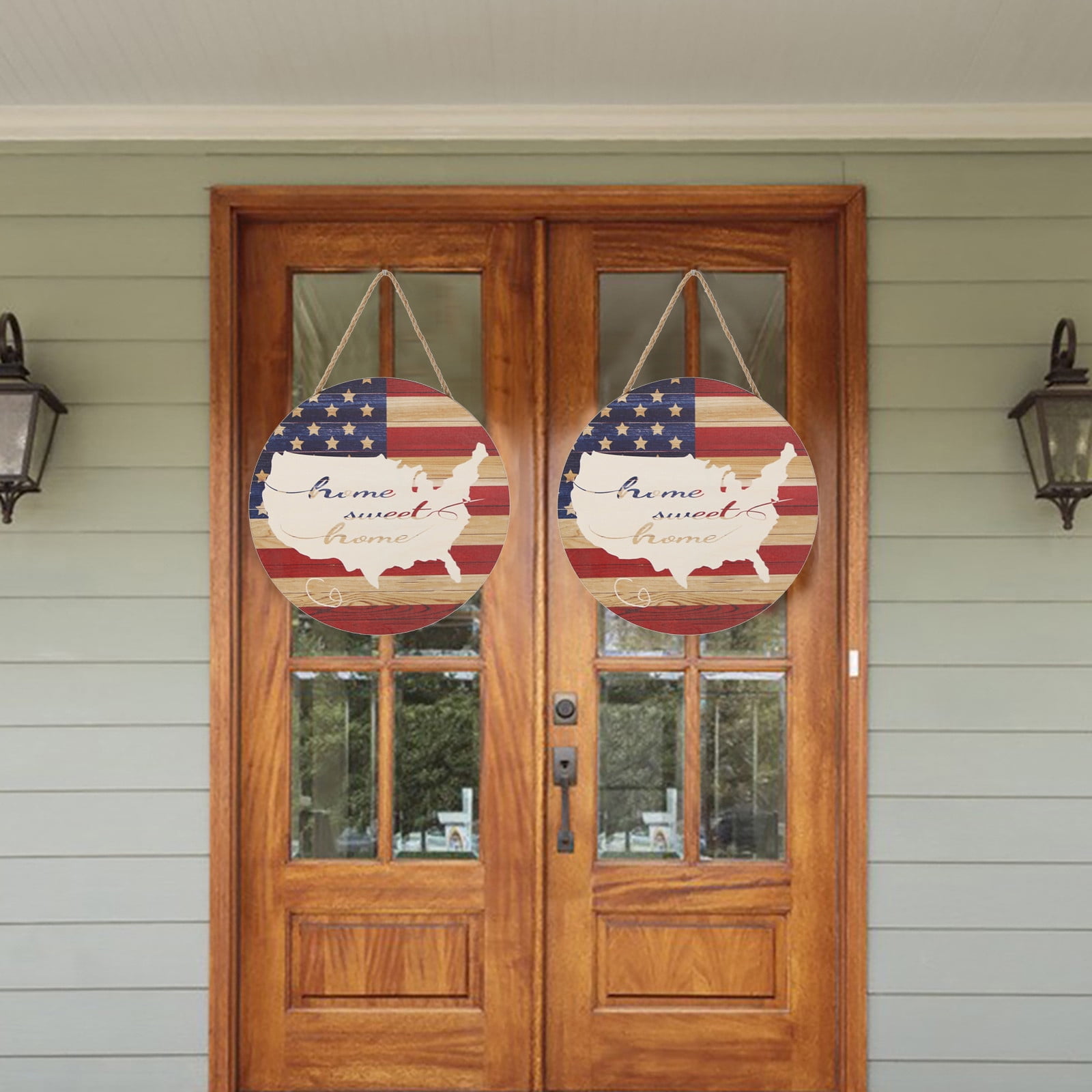 Patriotic Wooden Hanging Door Decorations, 11" 4th of July Front Door Wall Porch Decors, 3D ...