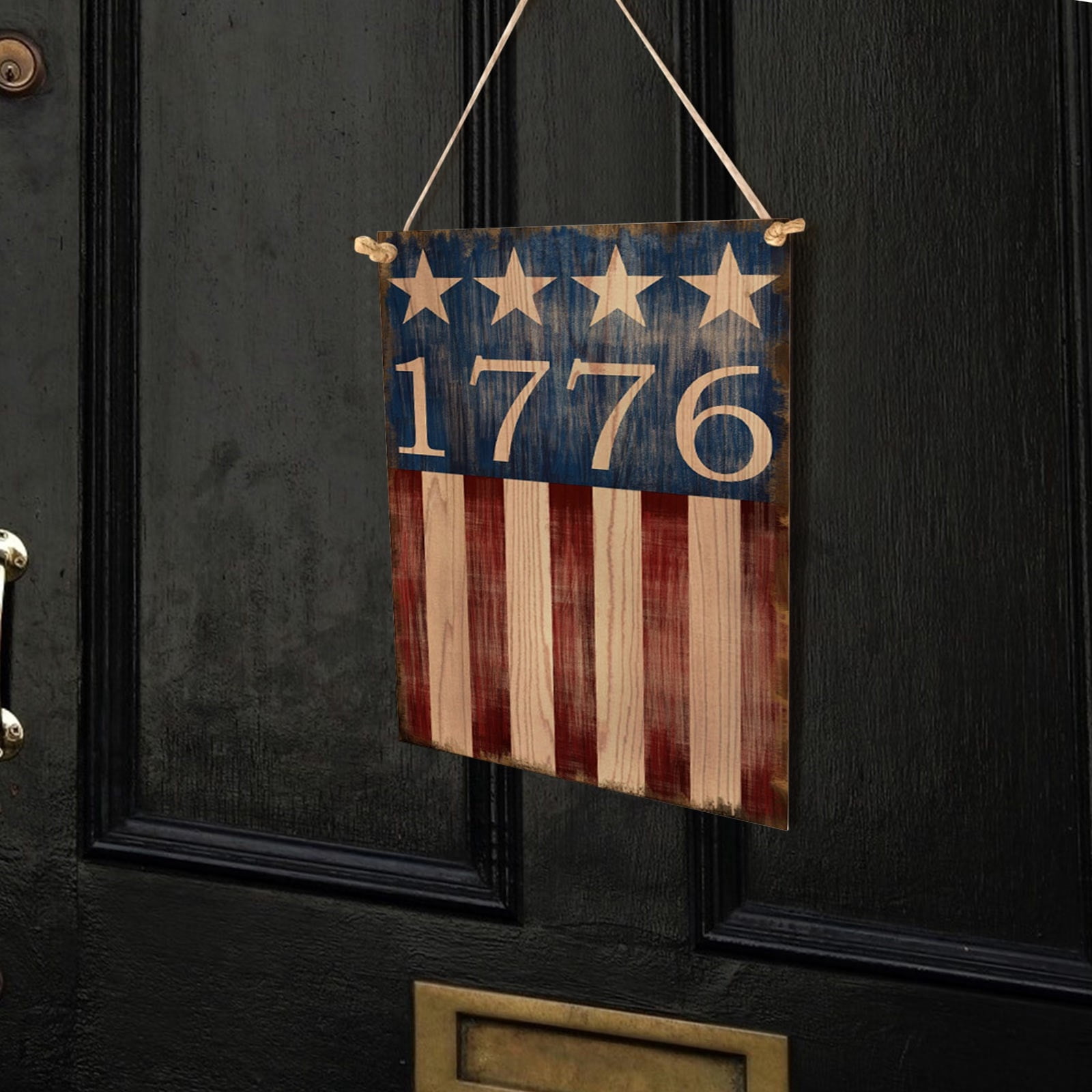 Patriotic Wooden Hanging Sign - 26x18cm Independence Day Porch Decor ...