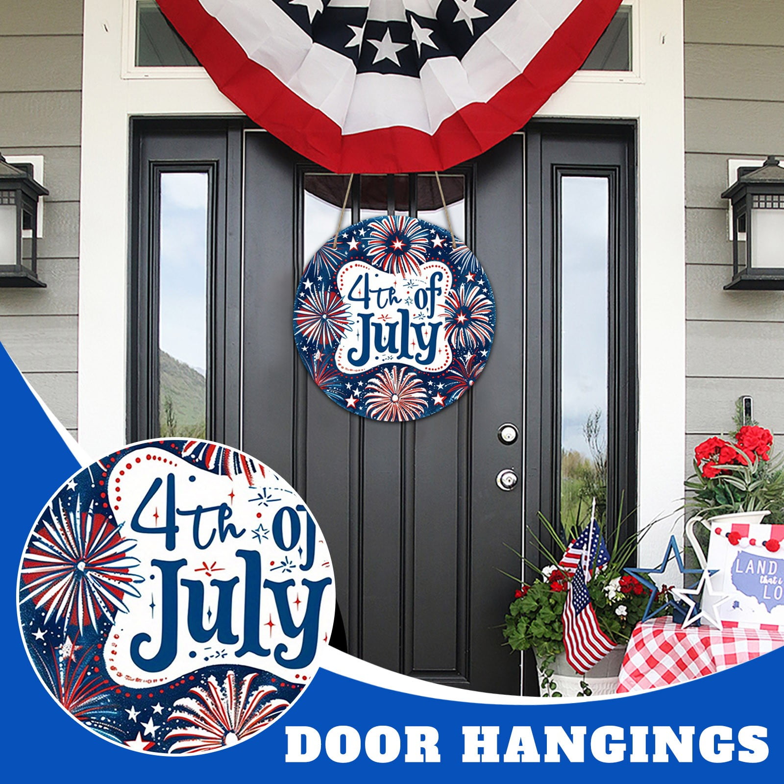 Patriotic Wooden Sign for Front Door - Independence Day Door Sign ...