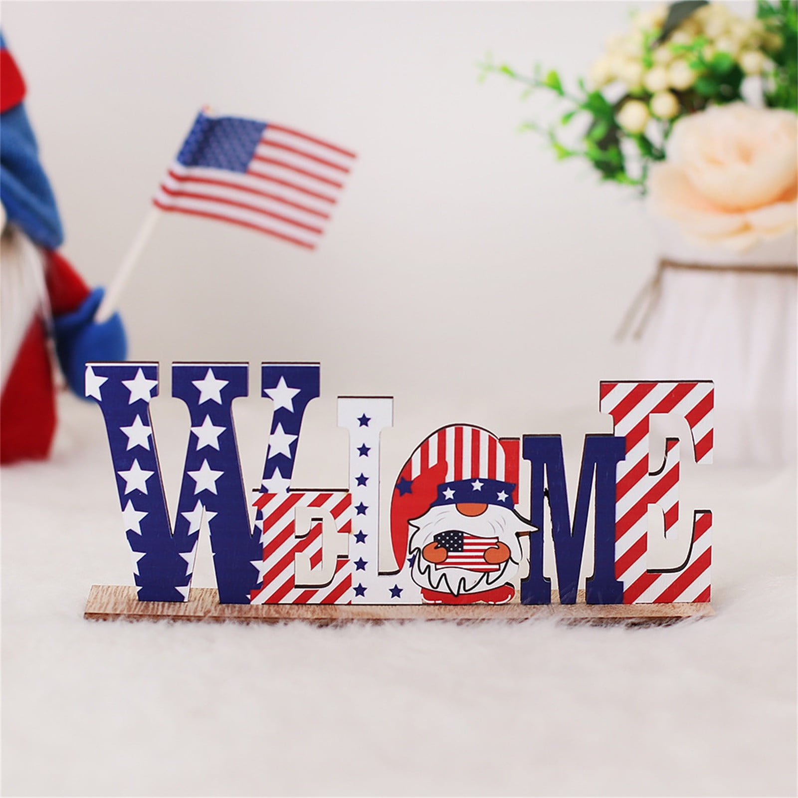 Patriotic Wooden USA Welcome Sign - 4th of July Memorial Home & Yard ...