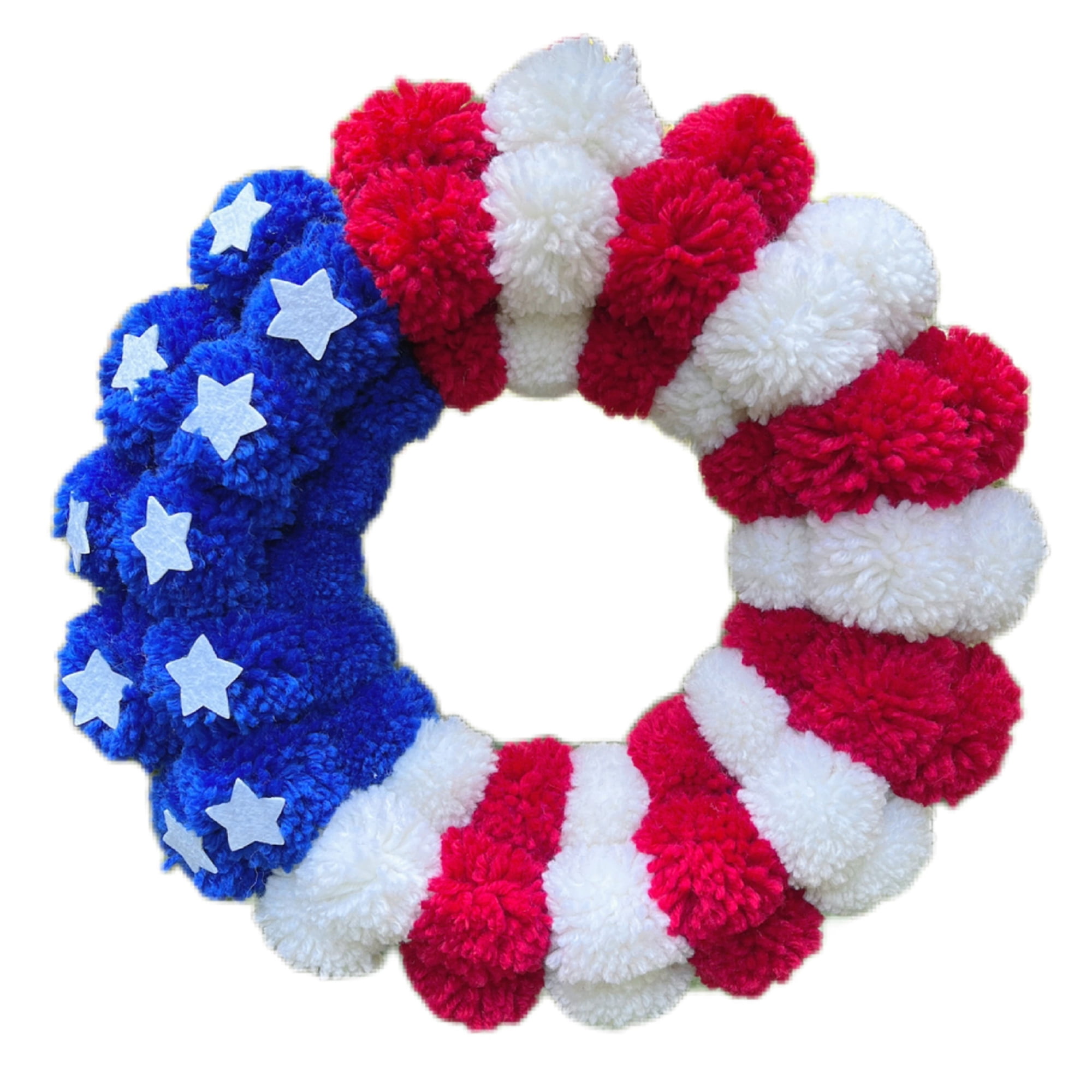 Patriotic Wreath 4th of July Wreaths for Front Door Fuzzy Pom Ball ...