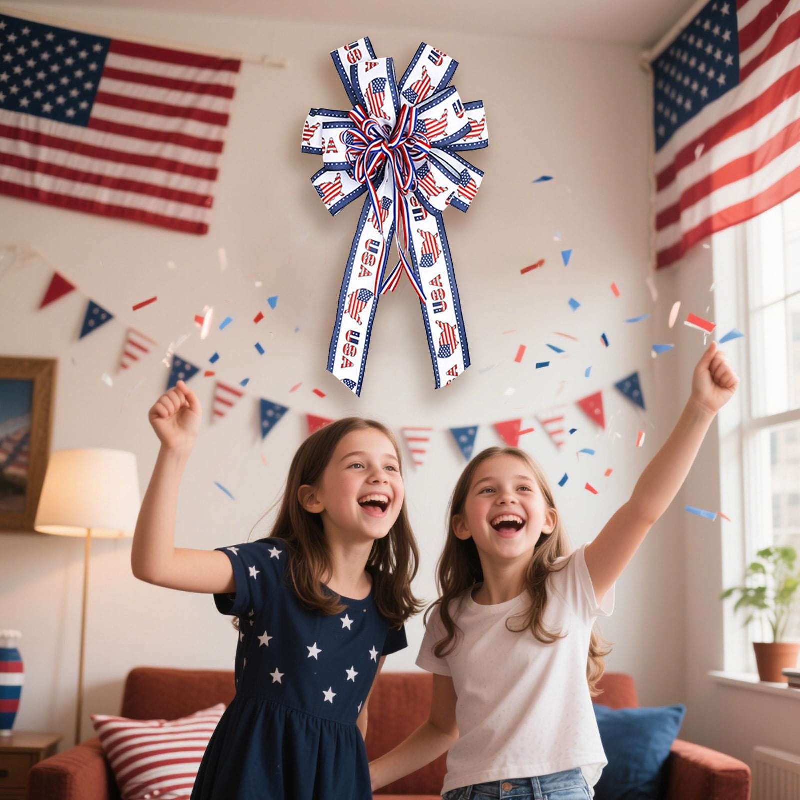 Patriotic Wreath Bow Red White Blue Stripe Star Bow American Flag ...