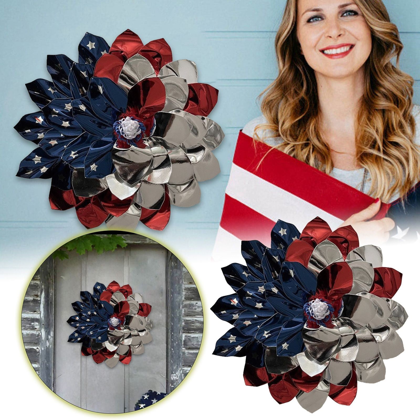 Patriotic Wreath for Front Door - July 4th Wreath, Memorial Day ...