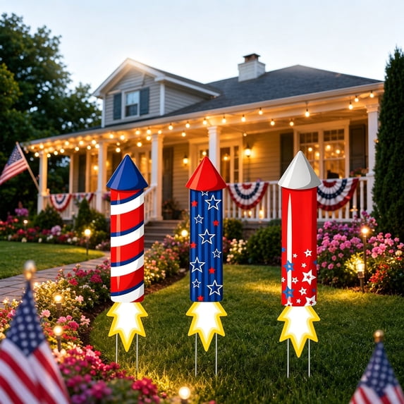 Patriotic Yard Stakes Set of 3, 4th of July Outdoor Decorations ...
