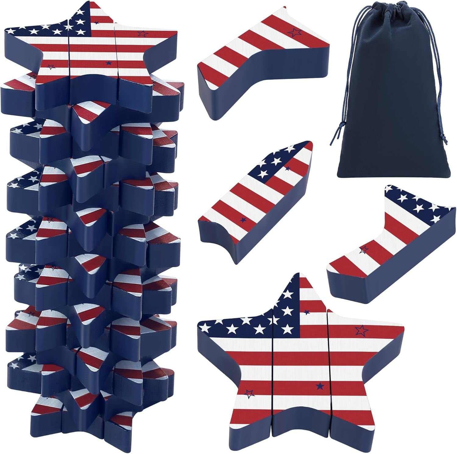 Patriotic children's wooden building block stacking game, 45-block ...