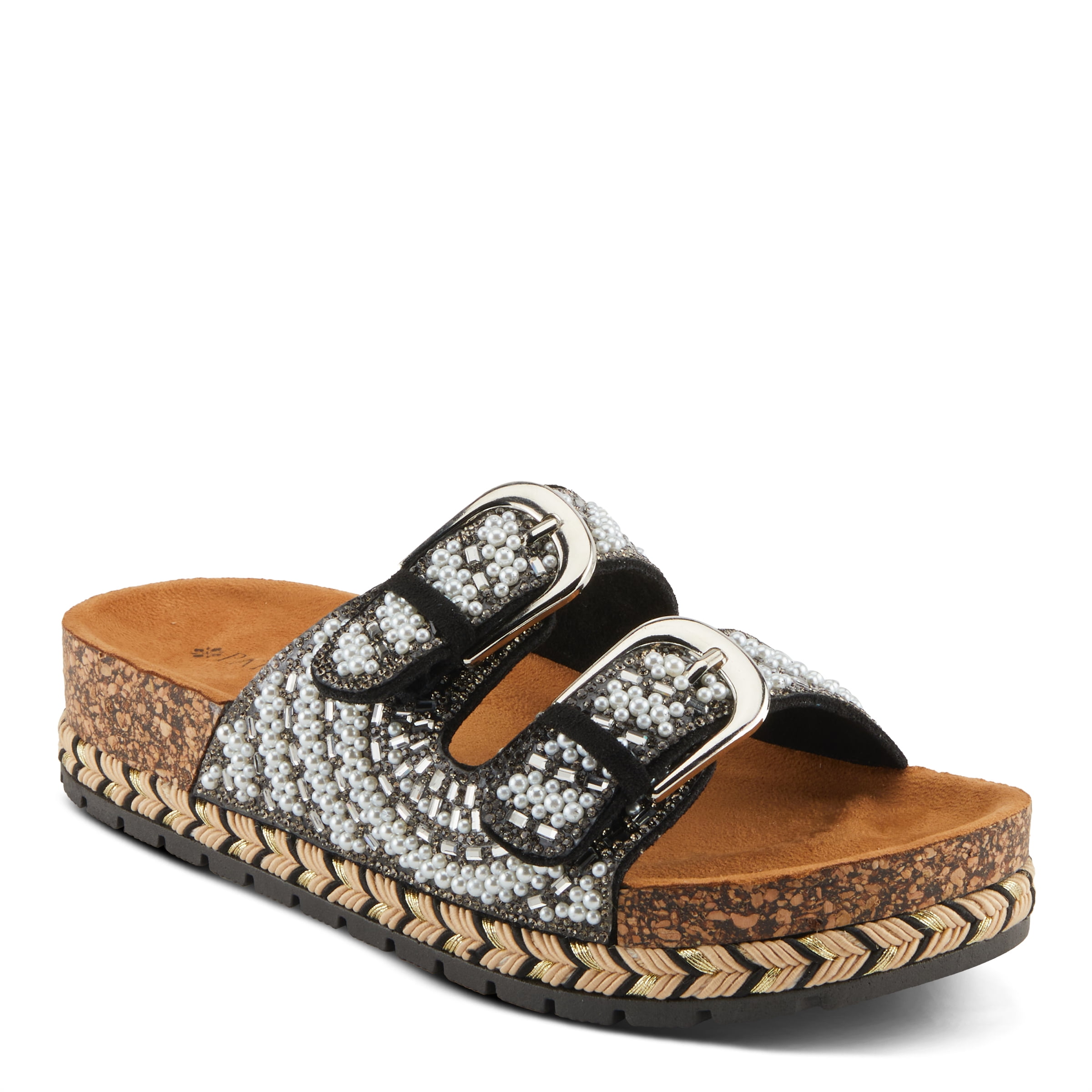 Patrizia Women's PEARLINE Pearl-Beaded Slide Cork Wedge Sandals Black ...