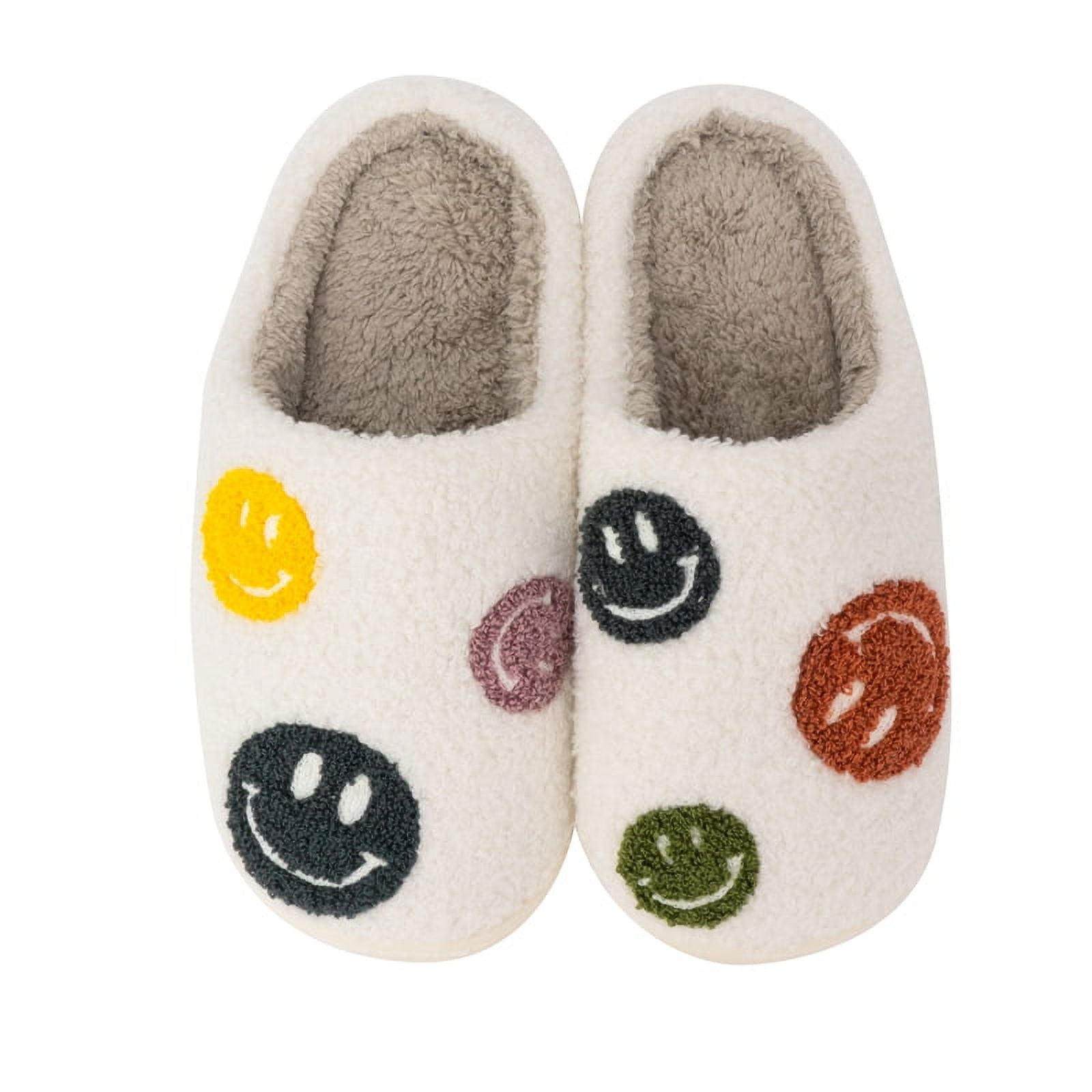 Patrok Smiley Face Slides, Multicolor Slippers, Fluffy Rubber Slip ...