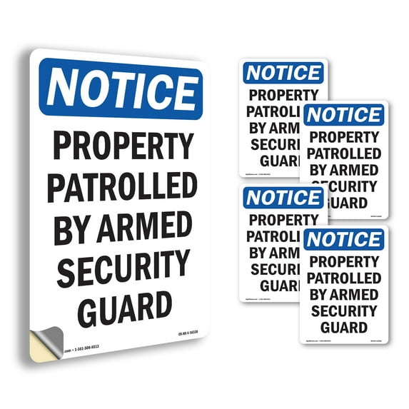 Patrolled By Armed Security Guard OSHA Notice Vinyl Decal Label 10 Inch ...