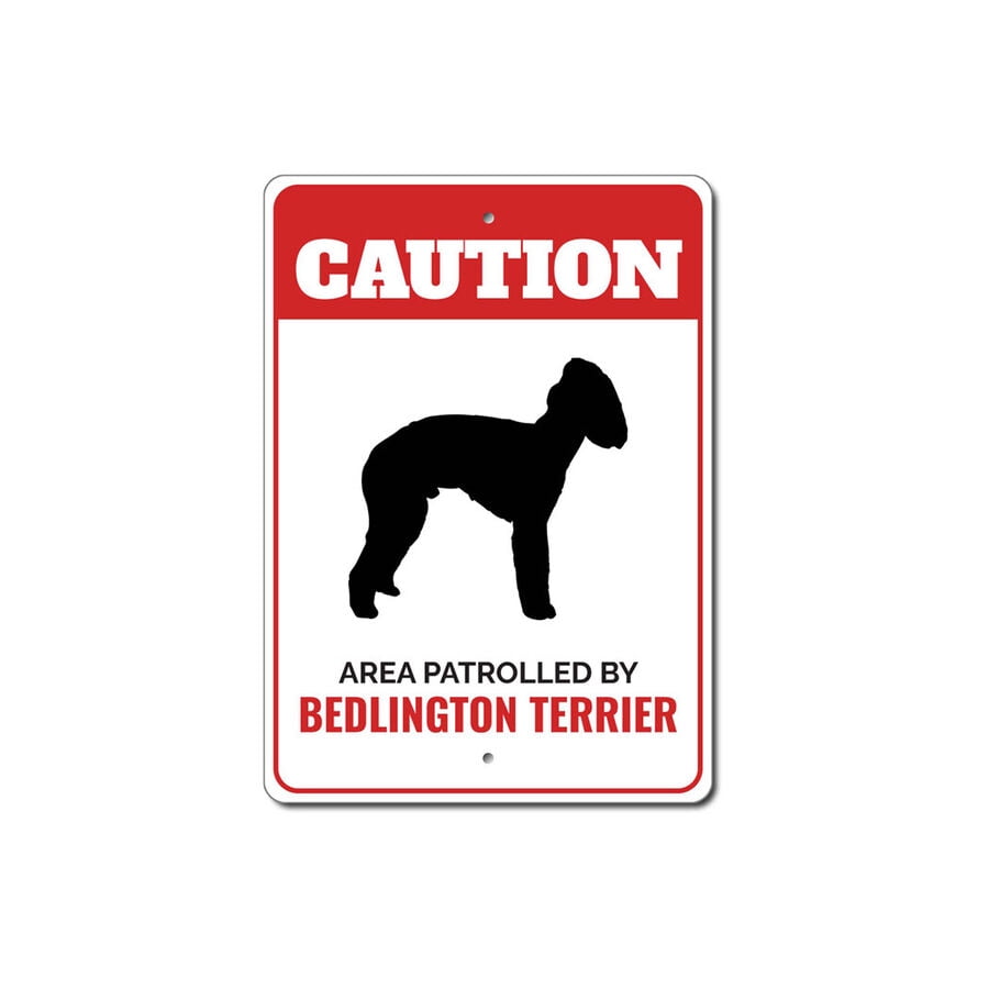 Patrolled By Bedlington Terrier Caution Metal Sign Kennel Breed Canine ...