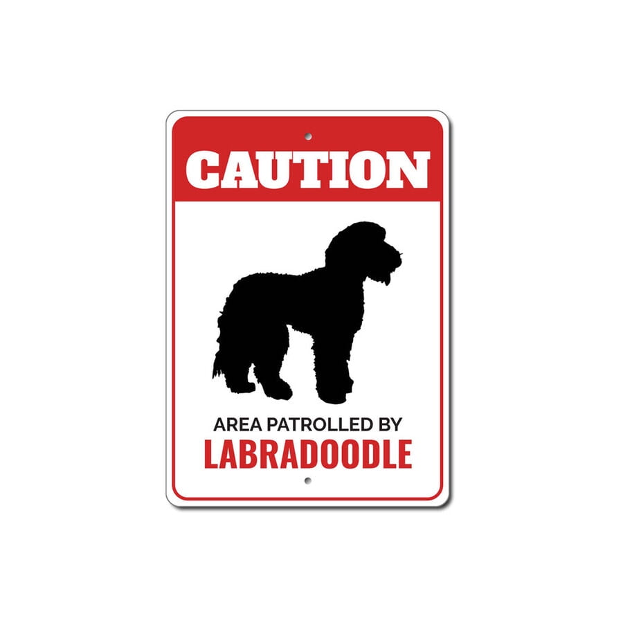 Patrolled By Labradoodle Caution Metal Sign Dog Kennel Pet Breed Canine ...