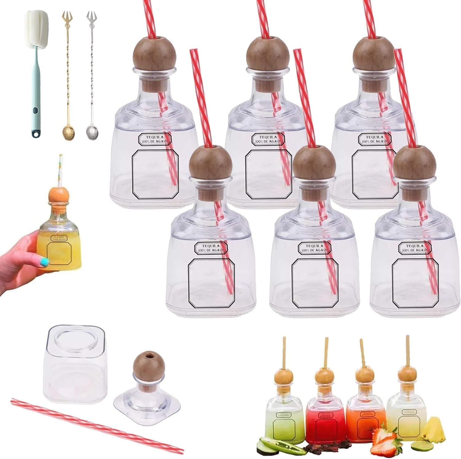 Patron Reusable Bottles with Straw - 13 oz Mini Patron Tequila Bottles ...