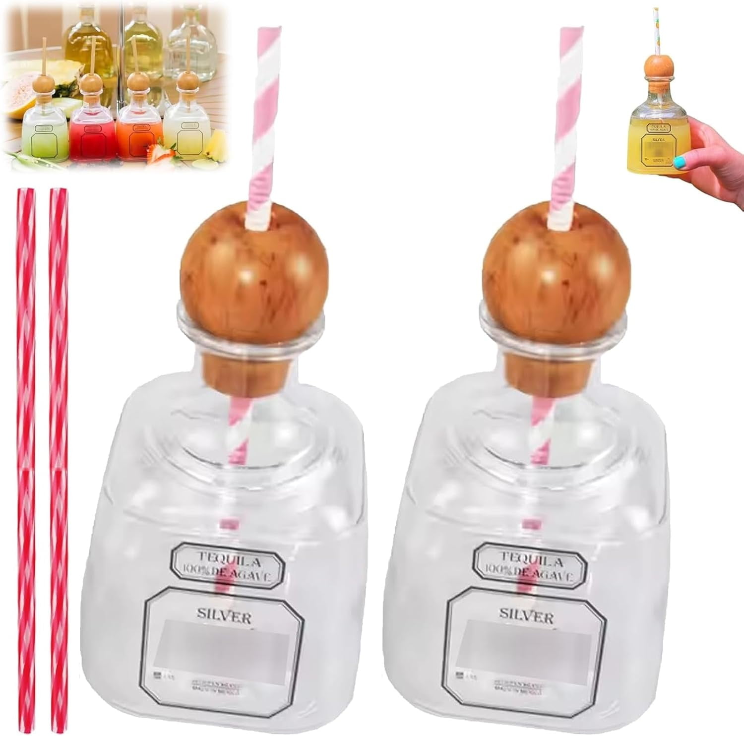 Patron Reusable Cups with Straw -375ml Patron Mini Glass Bottle with ...