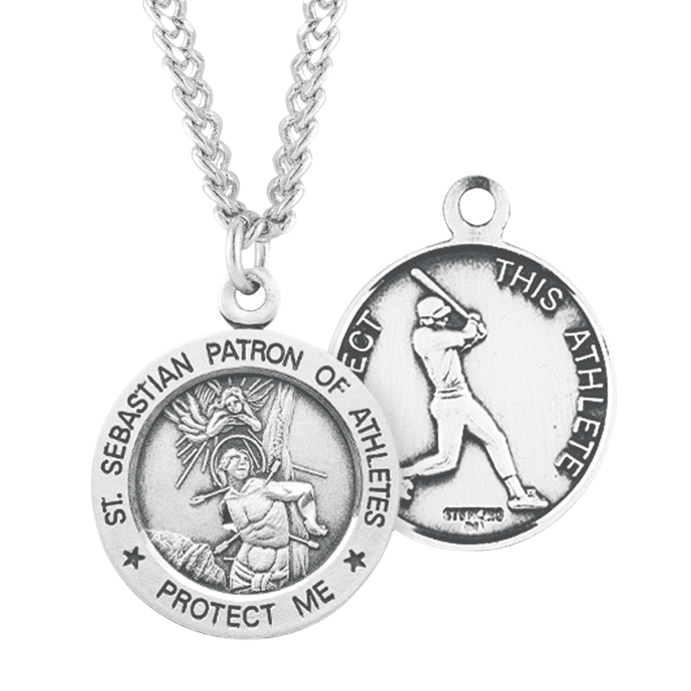 Patron Saint St Sebastian Round Sterling Silver Baseball Medal, 24 ...