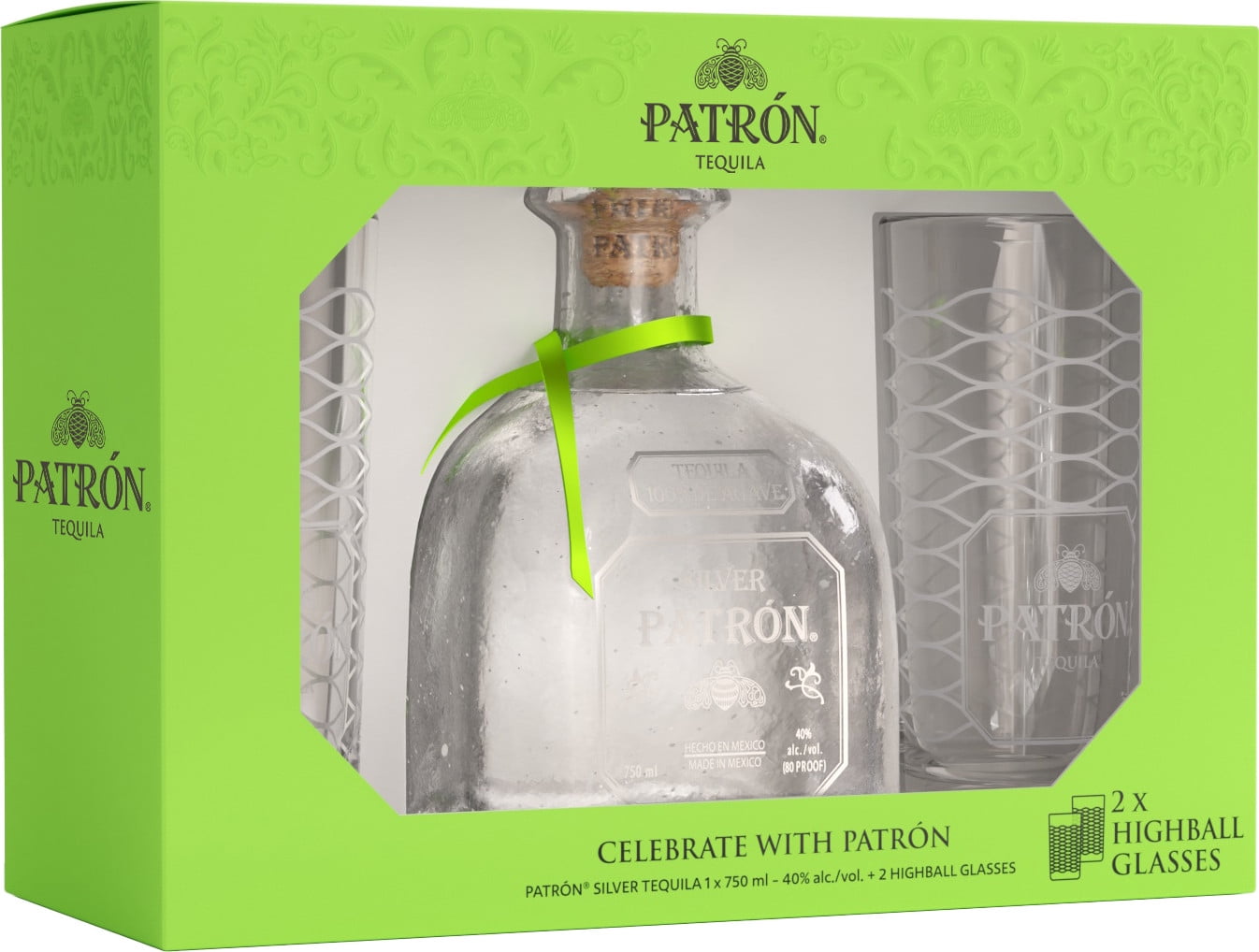 Patron Silver 750 ml Holiday VAP w/2 Rocks Glasses - Walmart.com