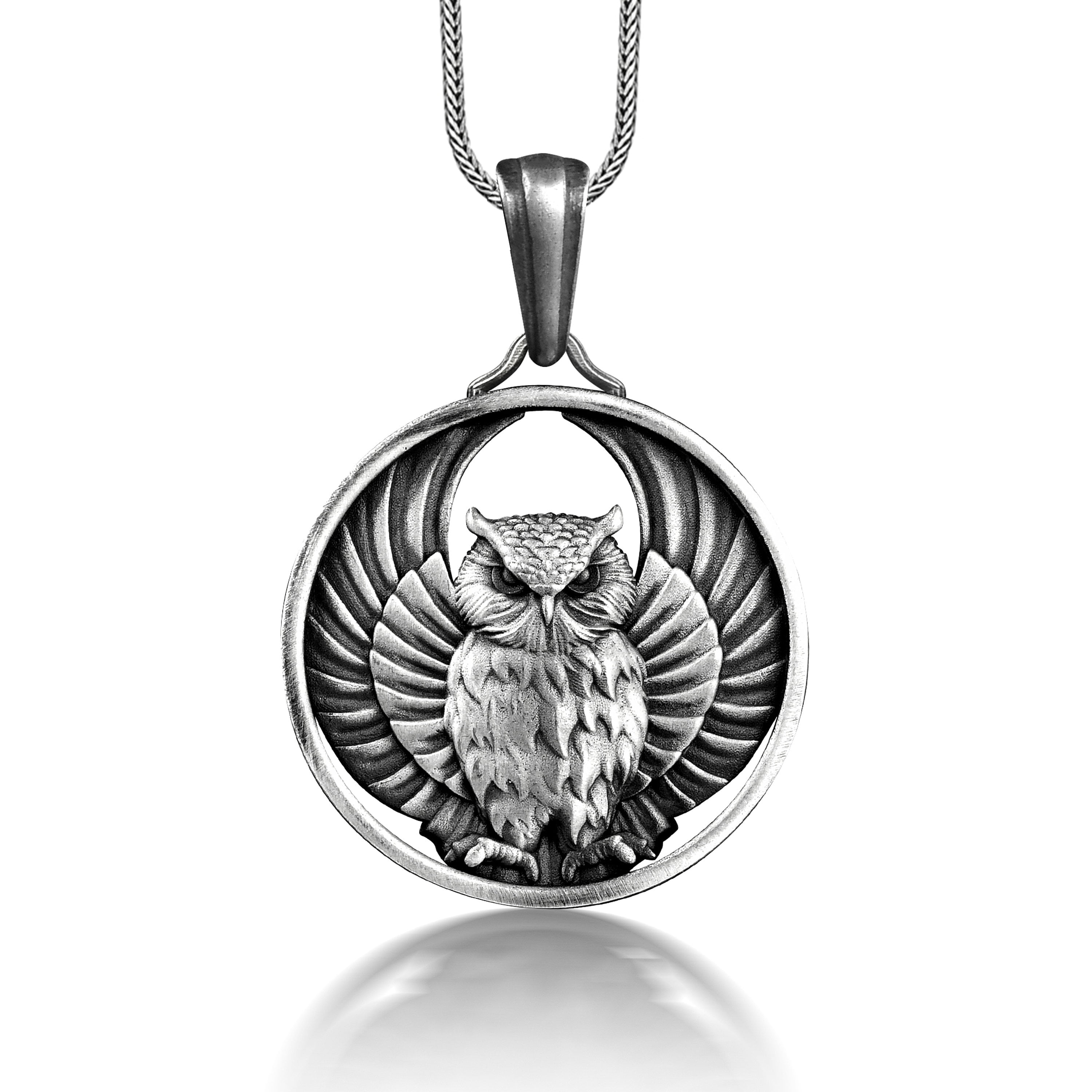 Patron bird of athena owl pendant, Ancient owl necklace in 925 silver ...