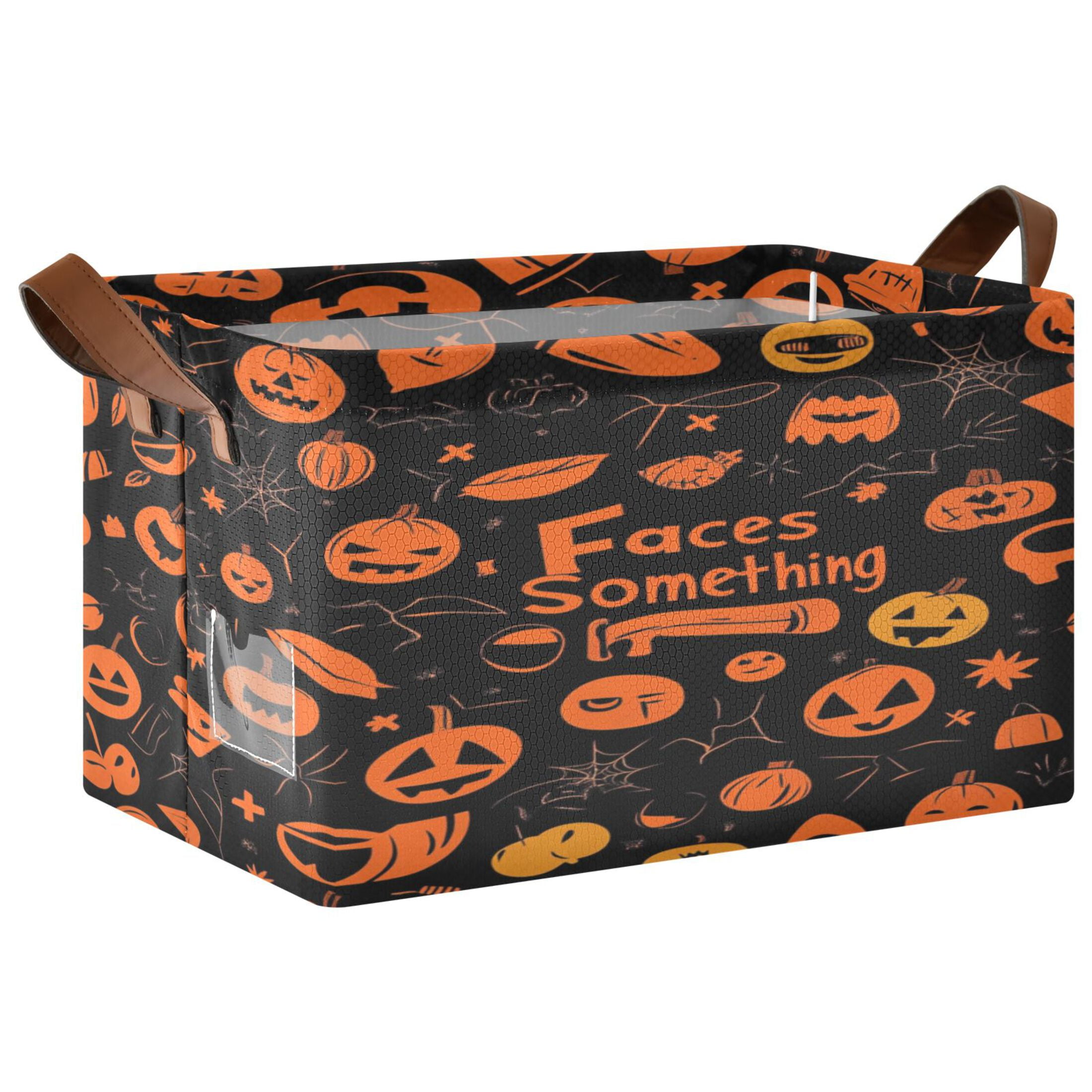 Pattern Of Black and Orange Halloween Symbols Storage Basket Soccer ...