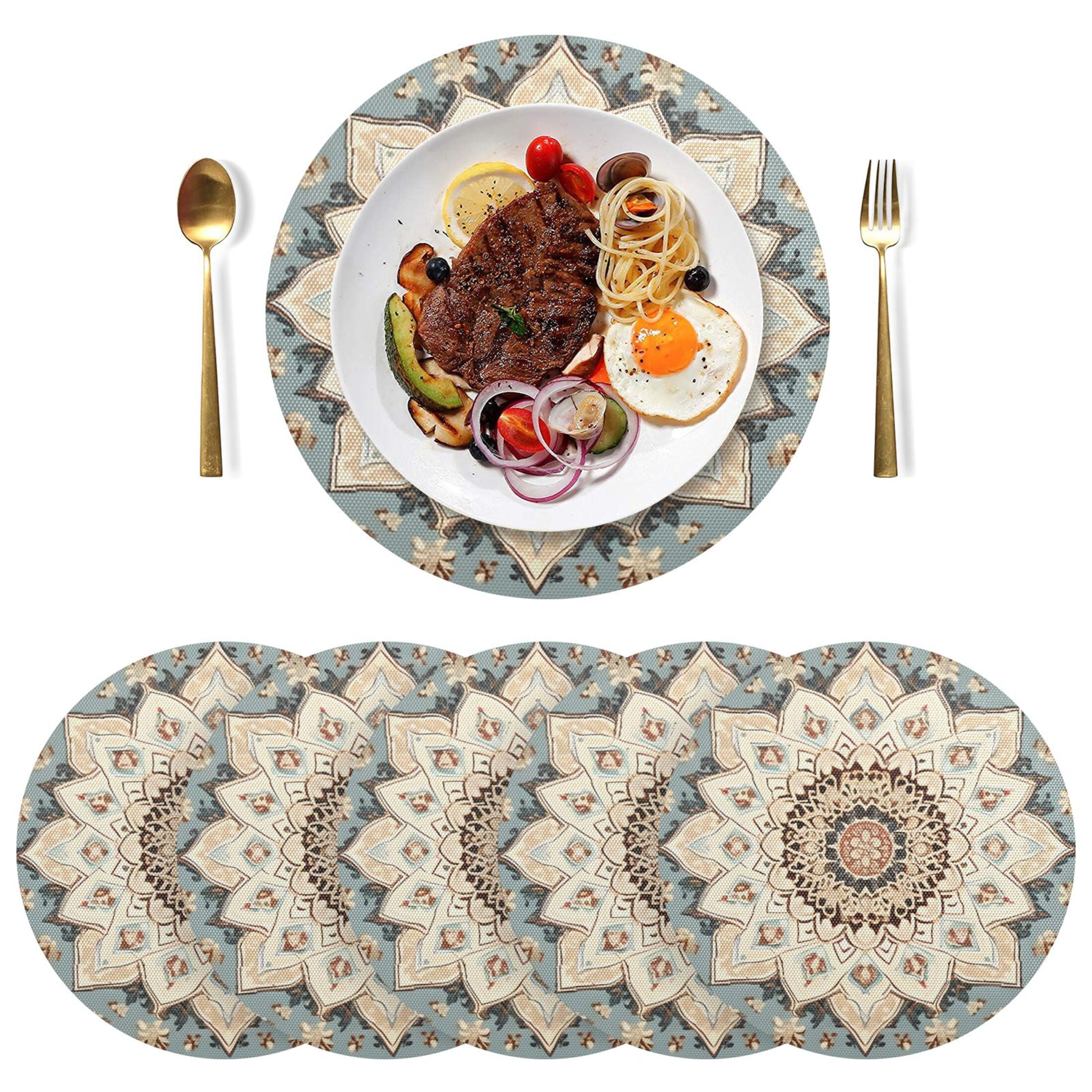 Pattern Boho Bohomia Black Round Placemats Plate Mats 15 Inch Non-Slip ...