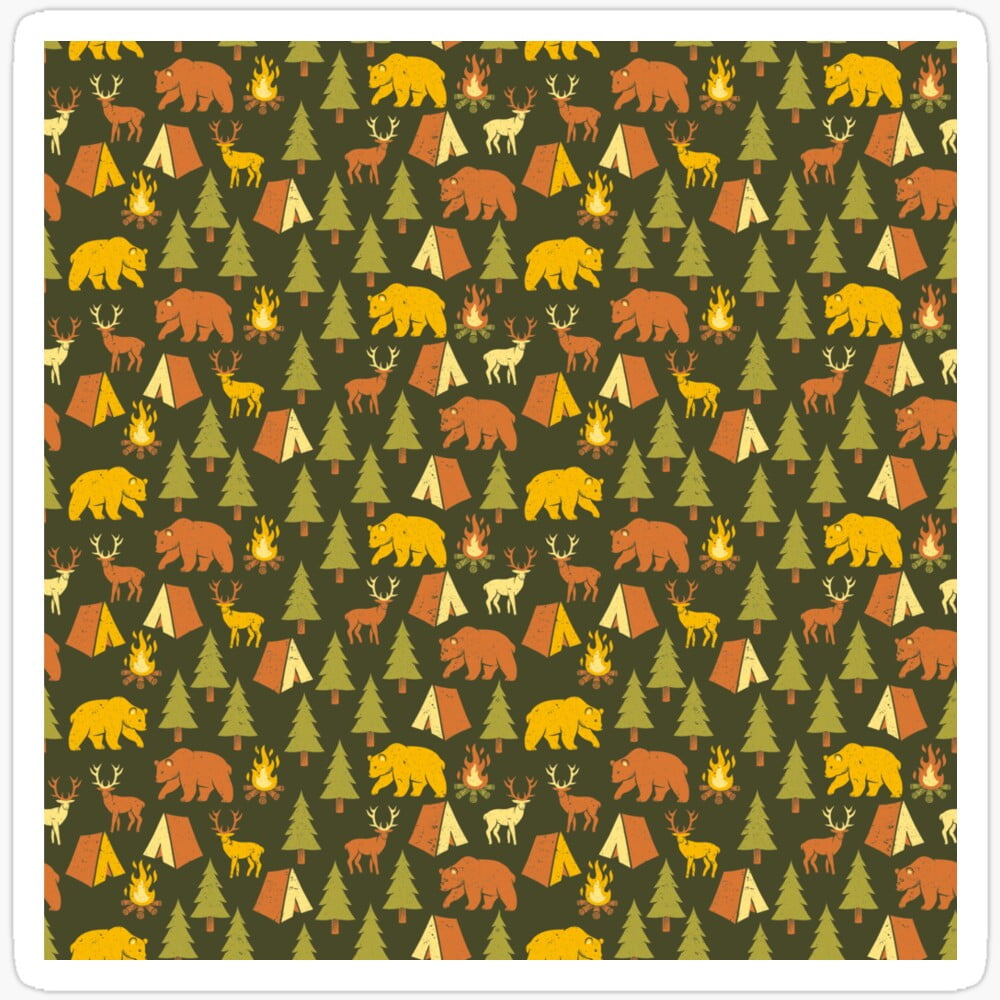Pattern Camping Tree Tents Fire Bear Deer Sticker Phone Decal Water ...