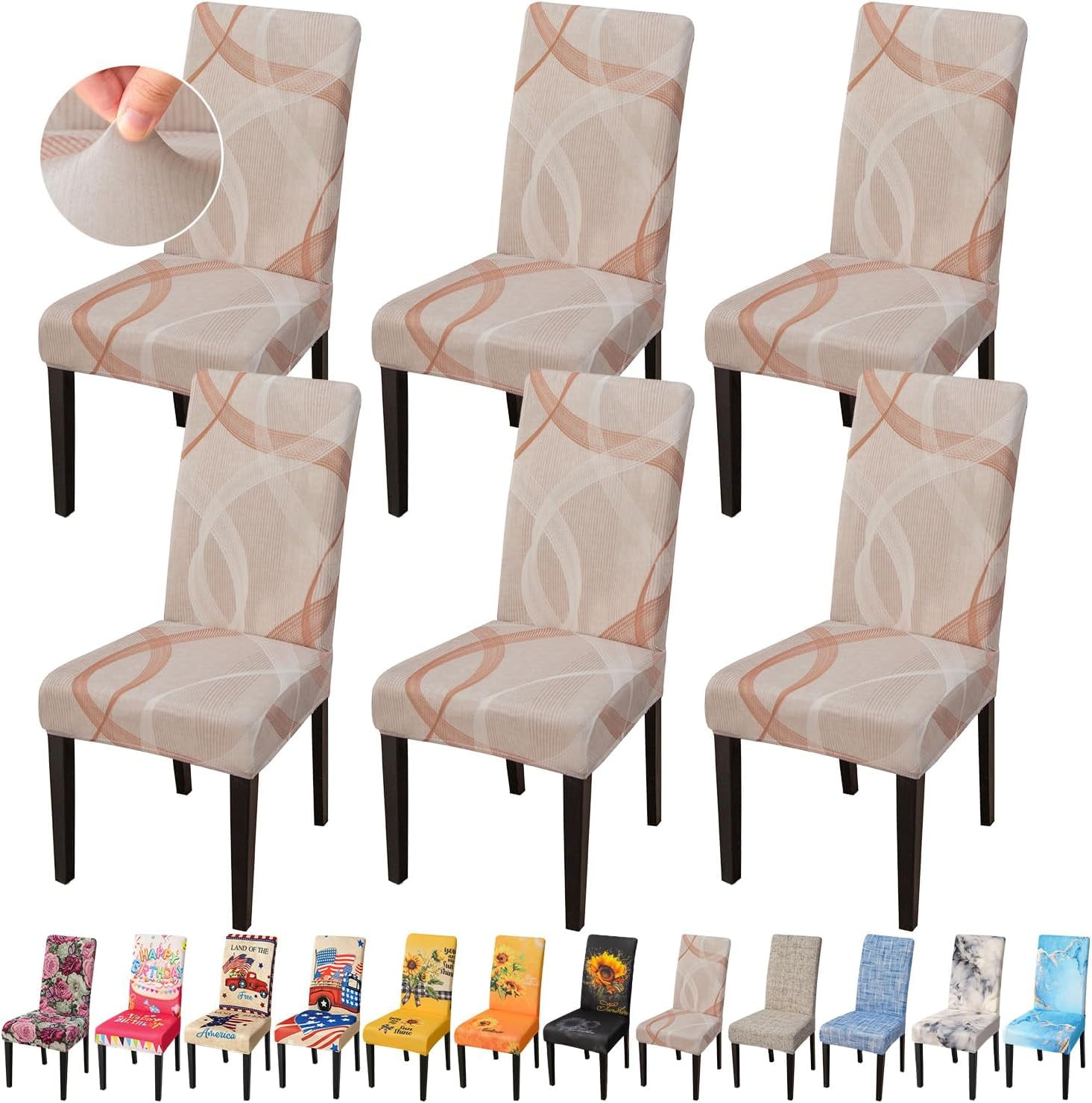 Pattern Chair Covers for Dining Room Set of 4, High Stretch Removable ...