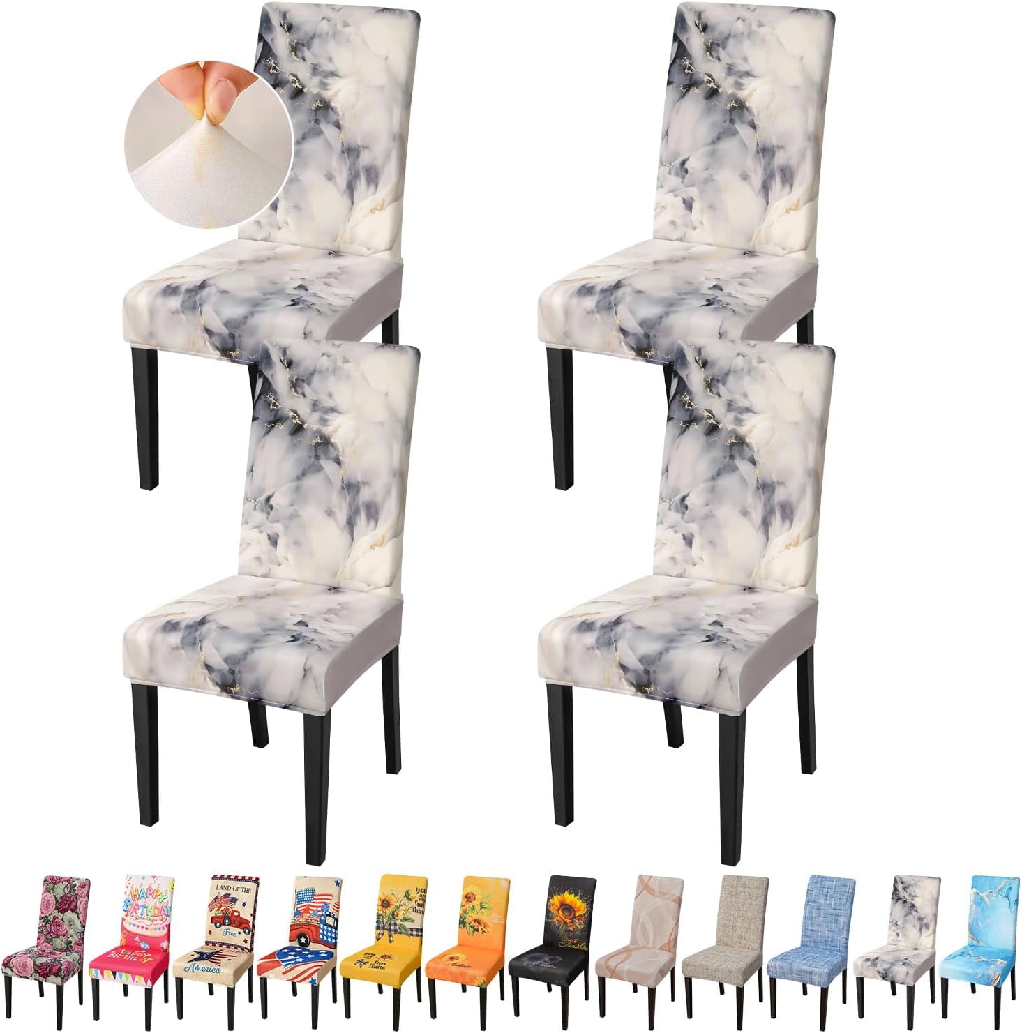 Pattern Chair Covers for Dining Room Set of 4, High Stretch Removable ...