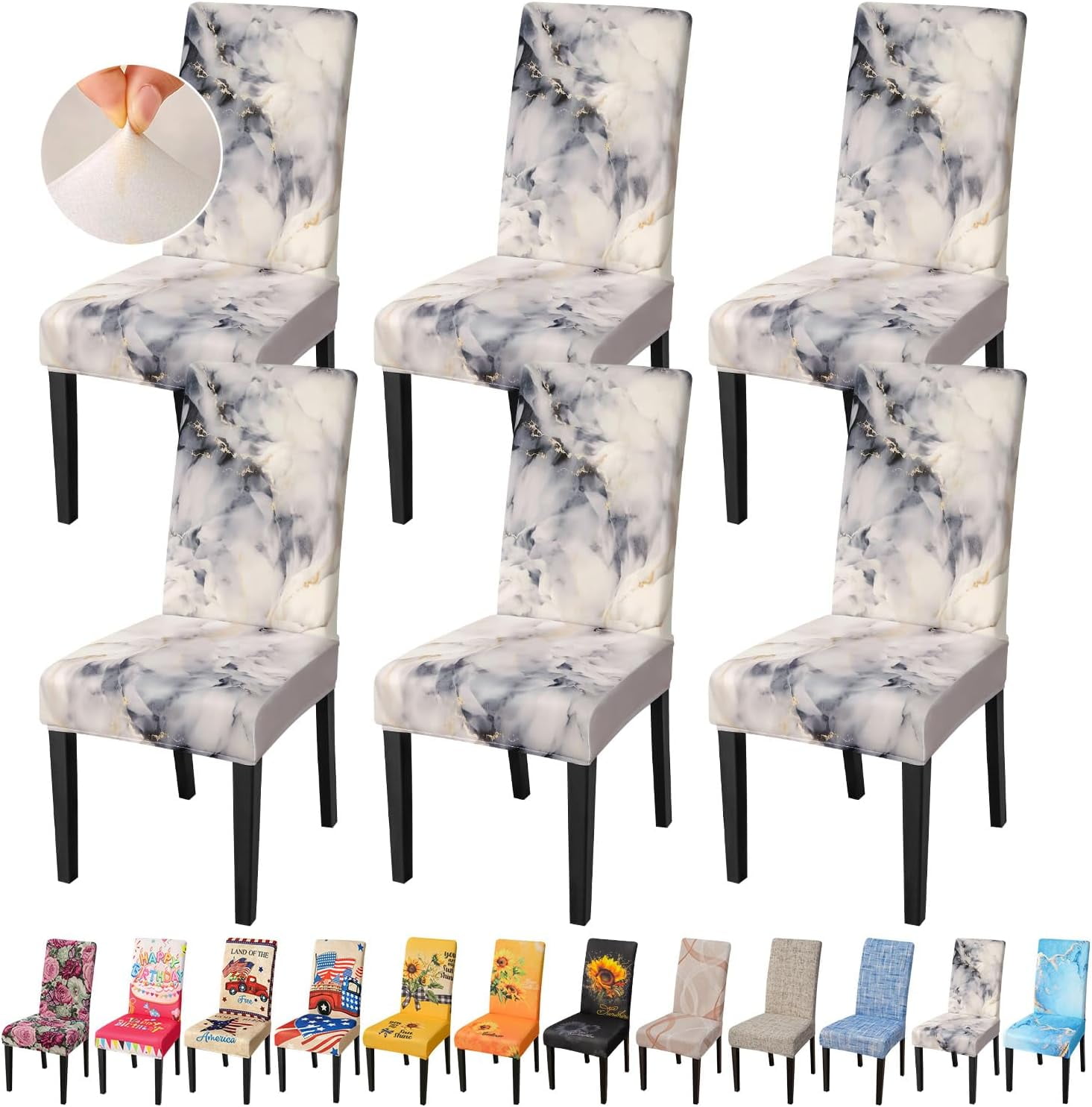 Pattern Chair Covers for Dining Room Set of 6, High Stretch Removable ...