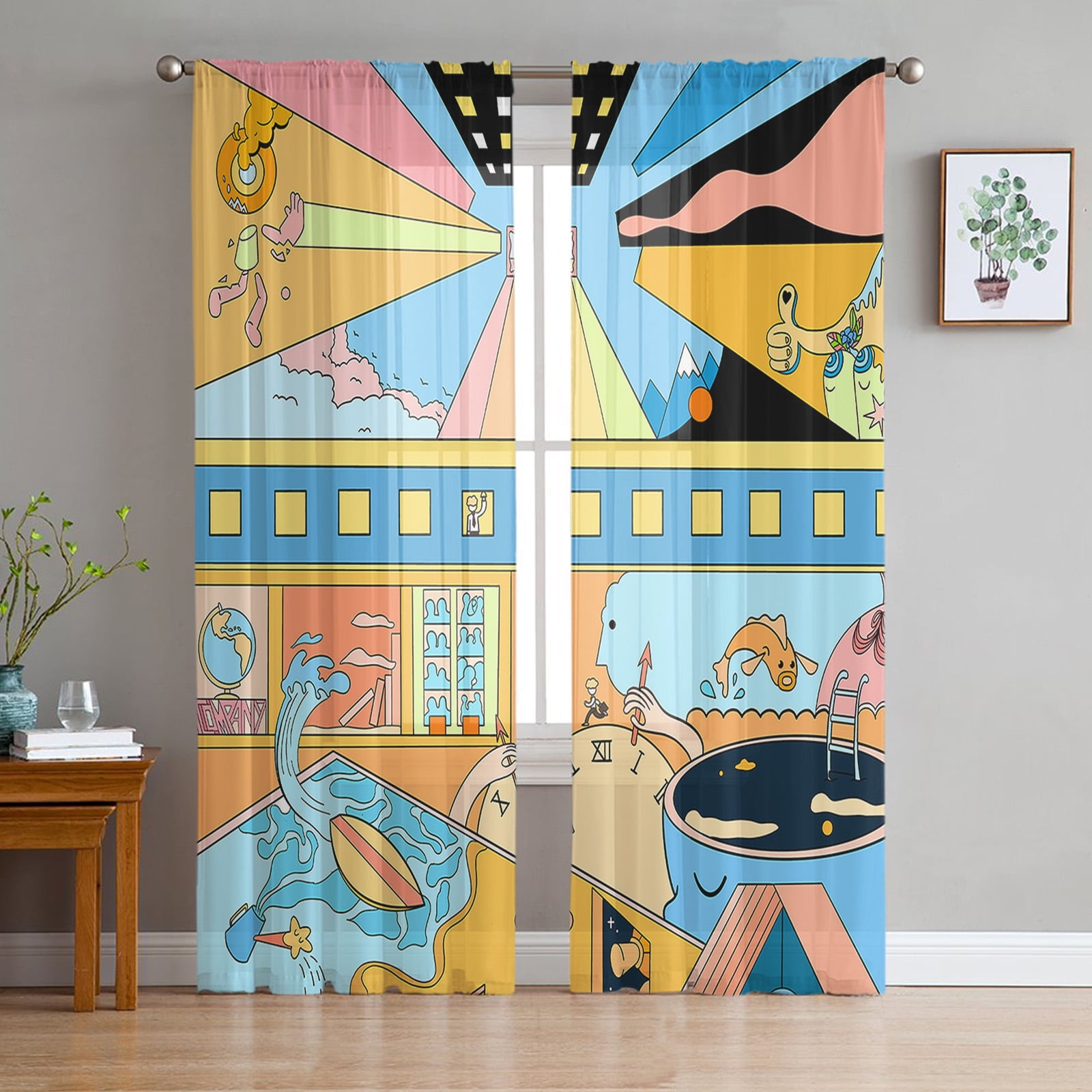 Pattern Color Patch Dots Paint Sheer Curtain for Living Room Bedroom ...