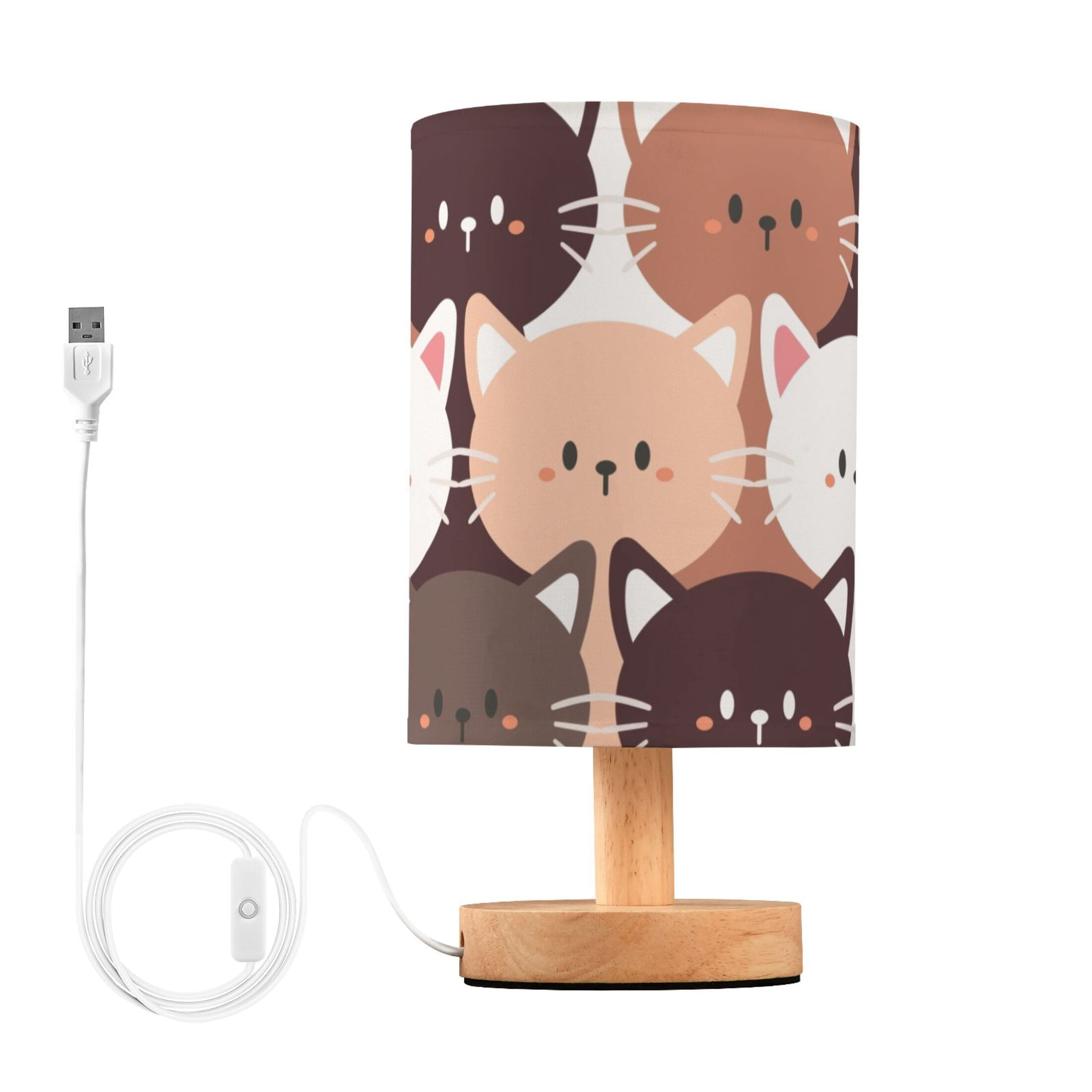Pattern Cute Cartoon Cat Bedside Table Lamp LED Warm Lights with USB ...