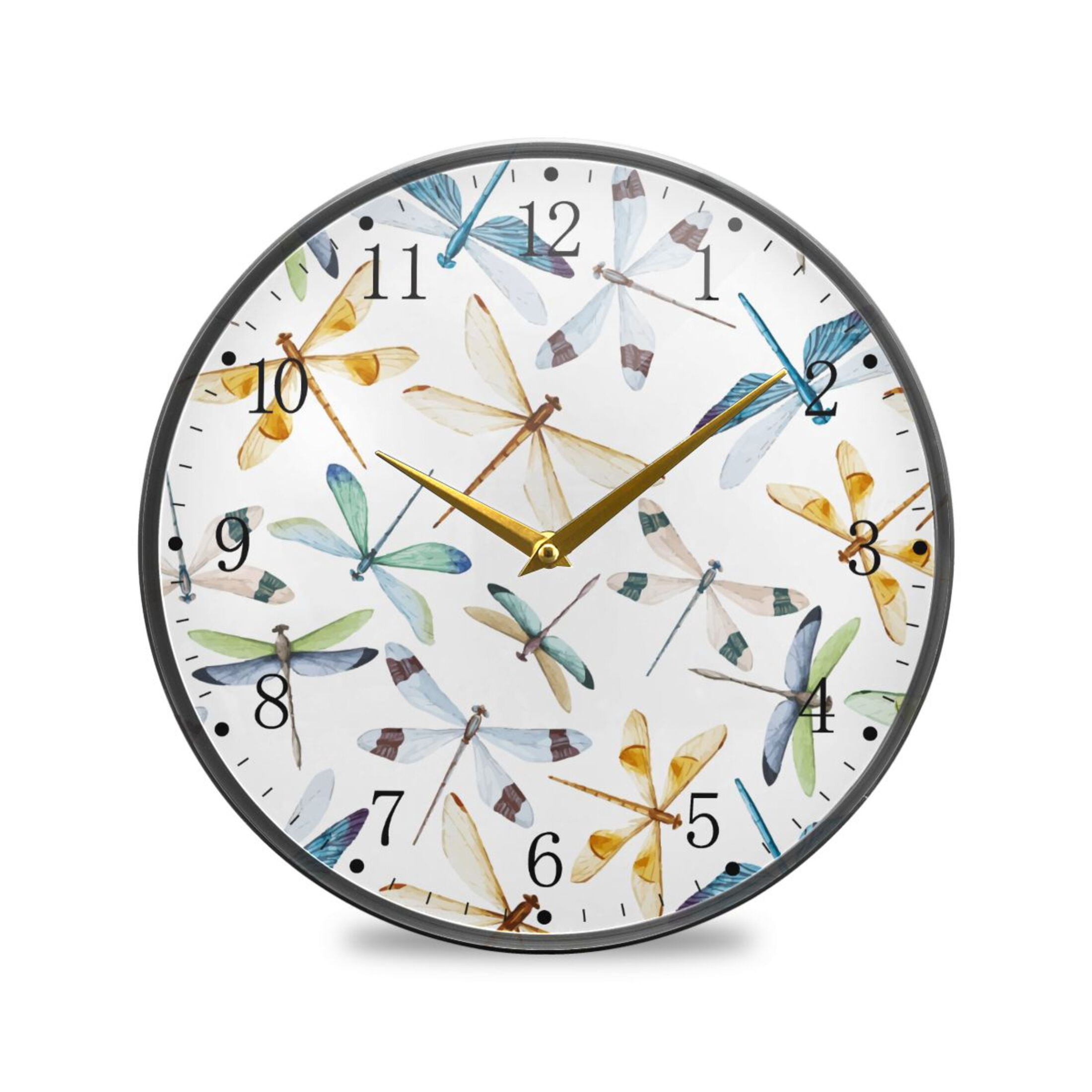 Pattern Dragonfly Acrylic Wall Clocks Quiet Round Clock Battery ...